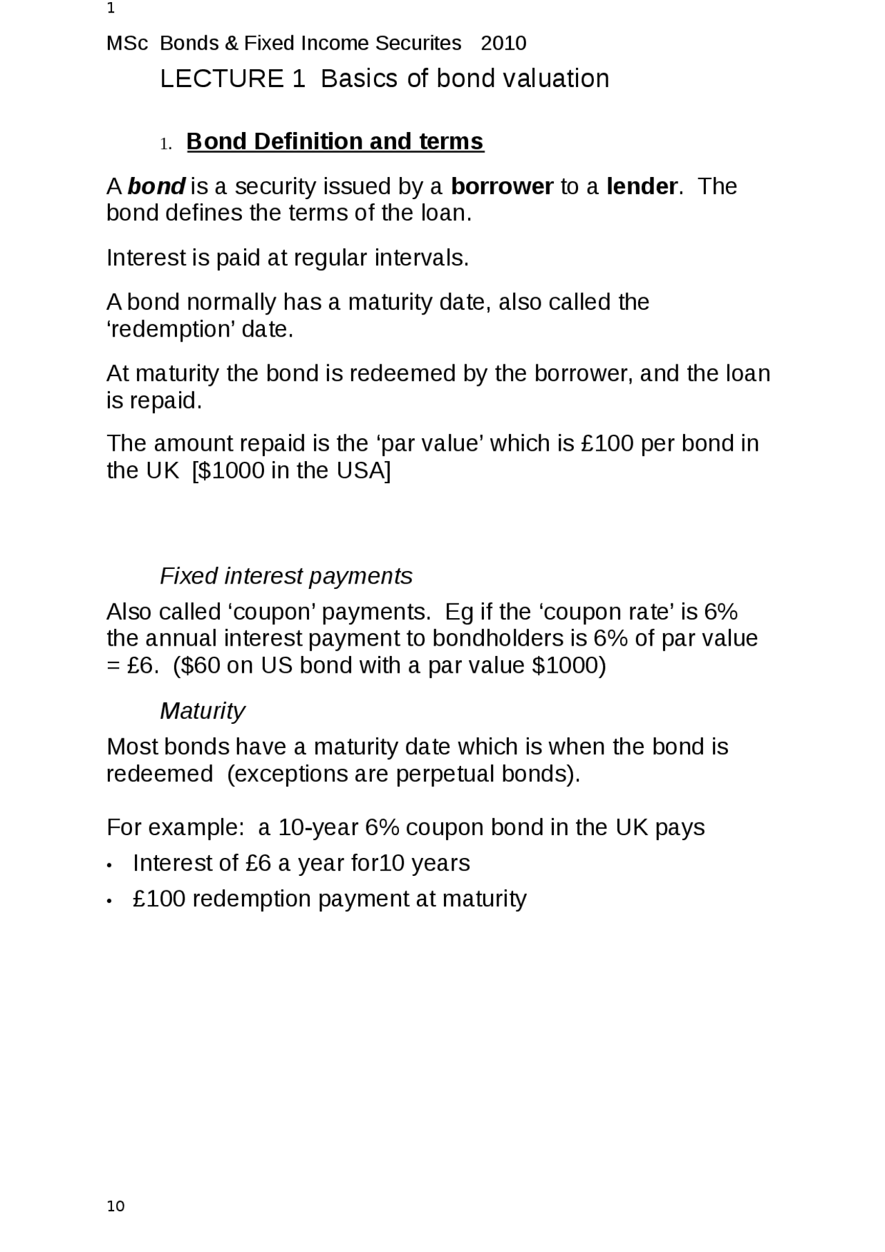 Bonds and Fixed Income Securites - Basics of bond valuation - Lecture ...