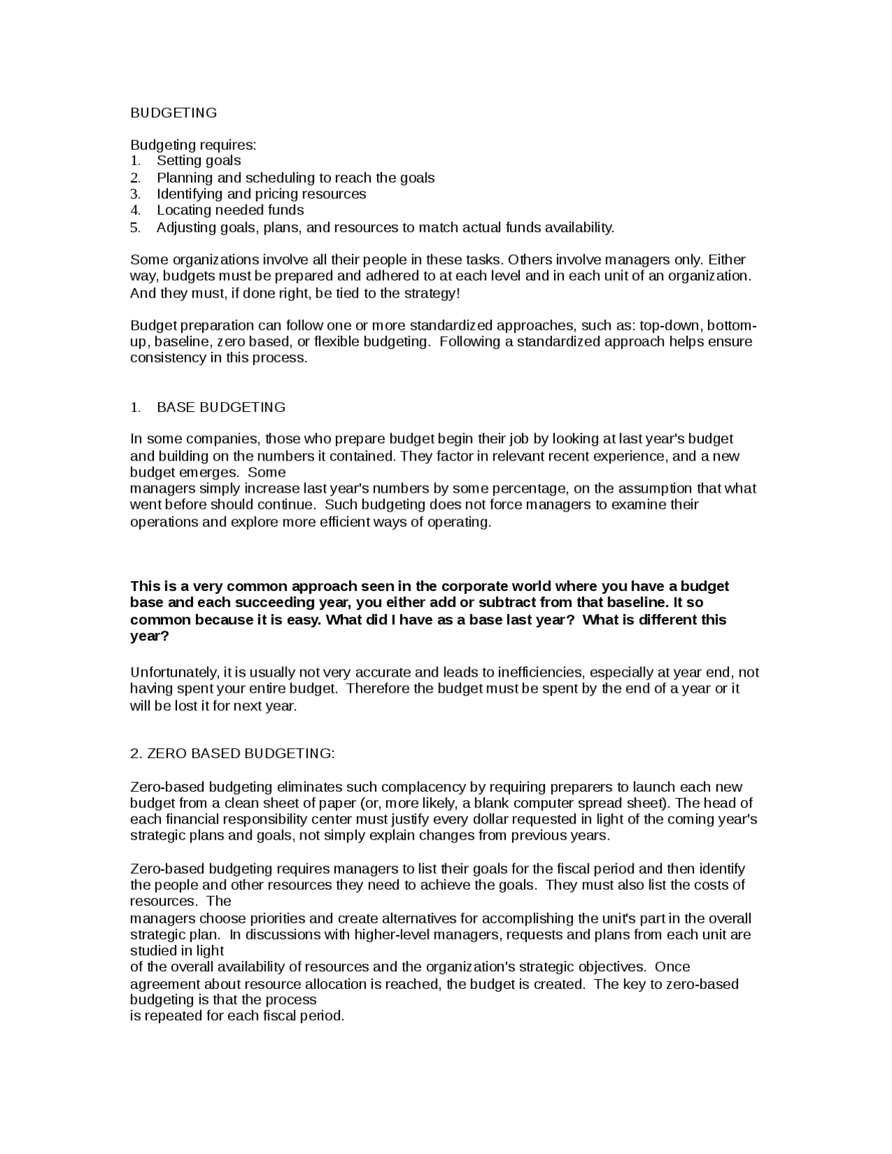 Unit 311 Entrepreneurship Lecture Budgeting Notes Given By