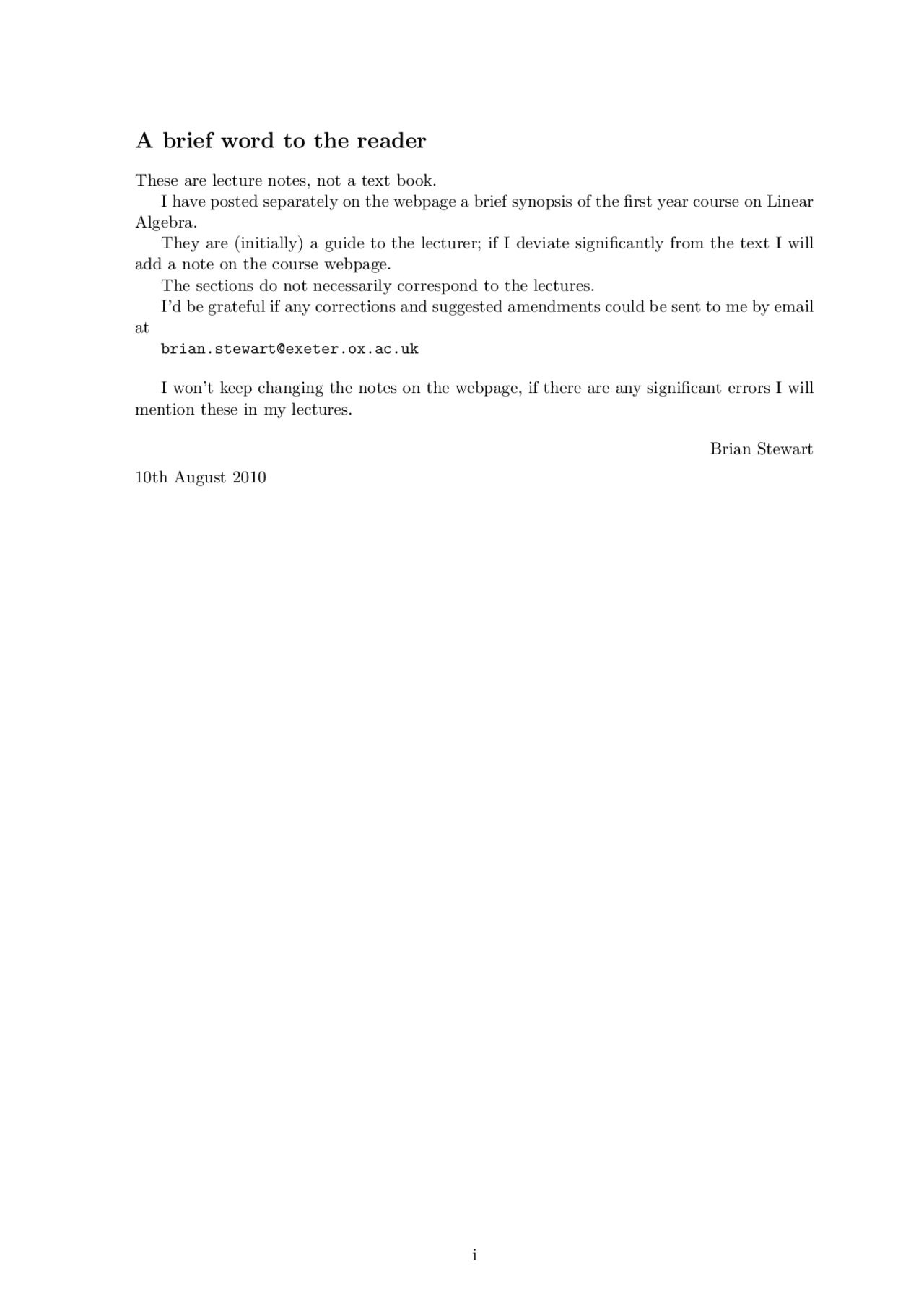 Vector Space Lecture Notes Mathematics Prof Brian Stewart Docsity