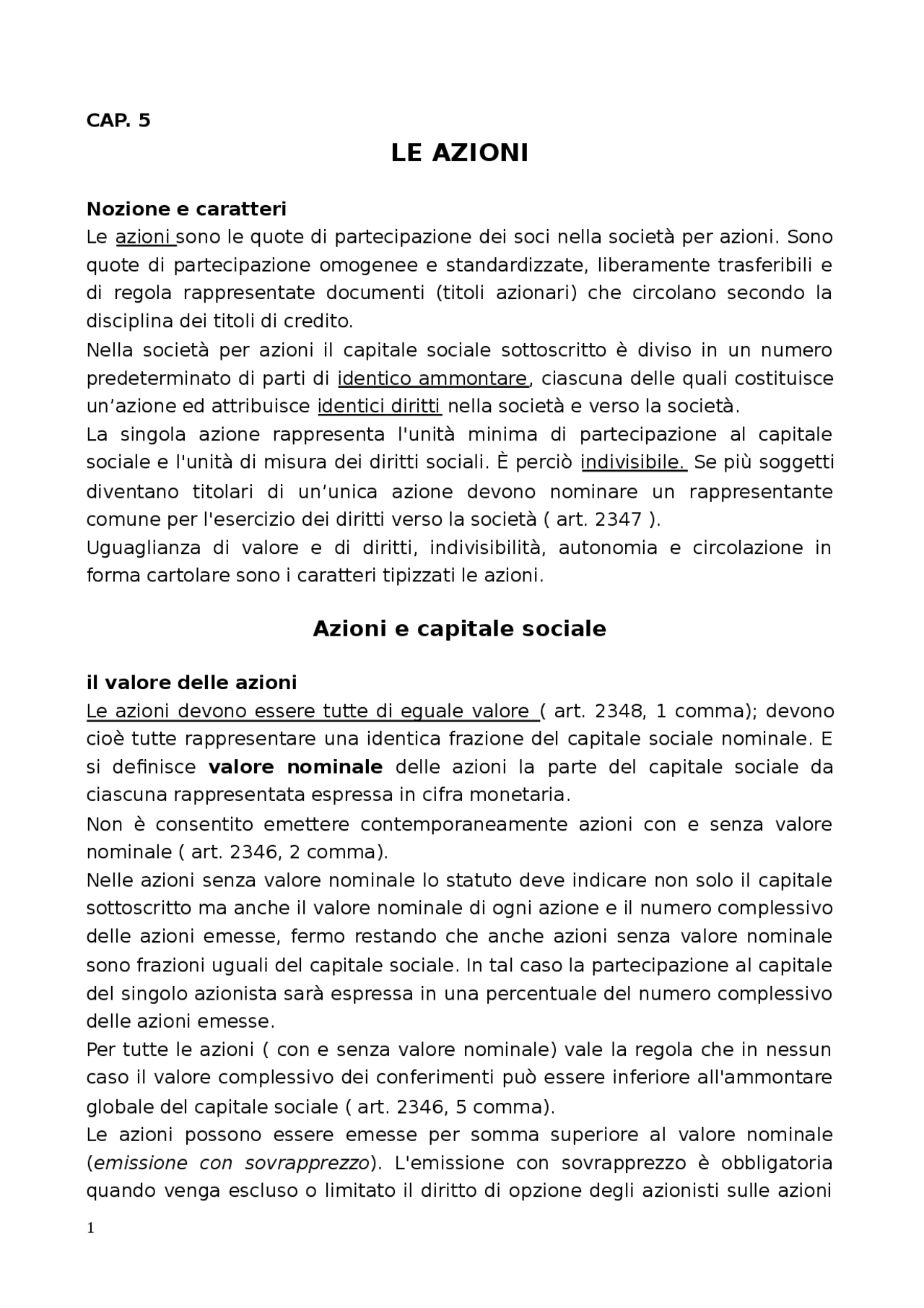 Cap 5 Le Azioni Docsity