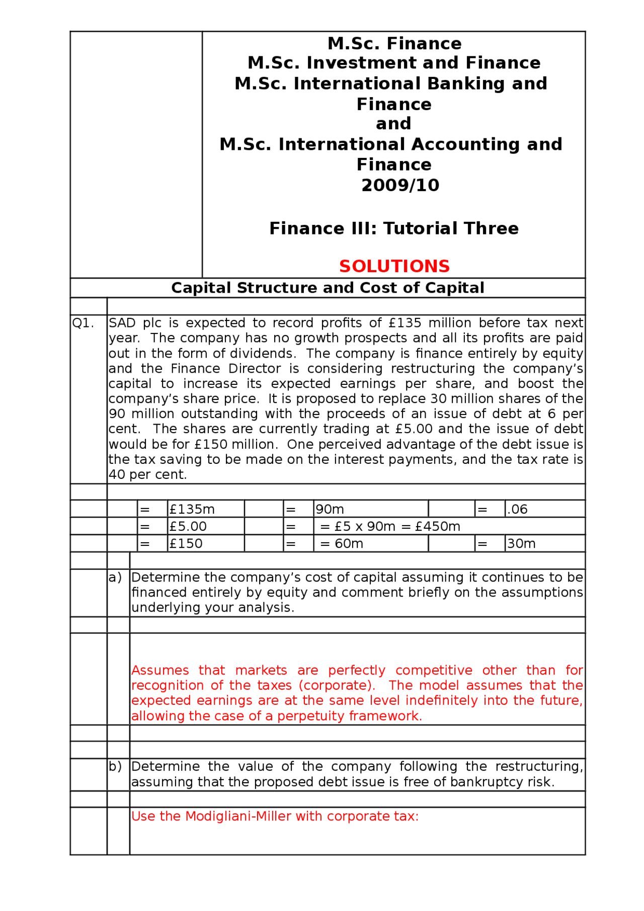 Finance Tutorial 5 80 Docsity