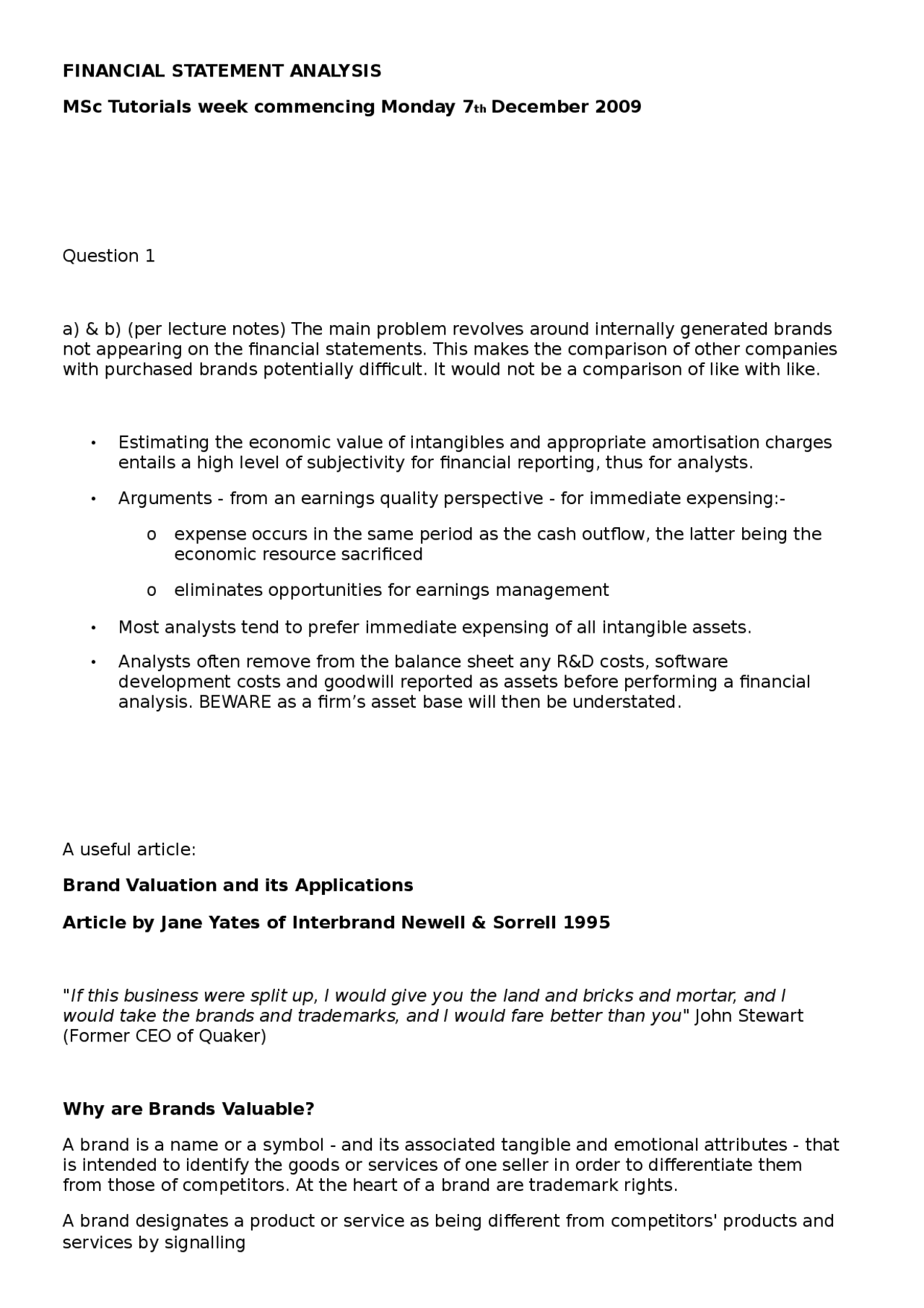 Financial Statement Analysis Tutorial Soluton 4 Docsity