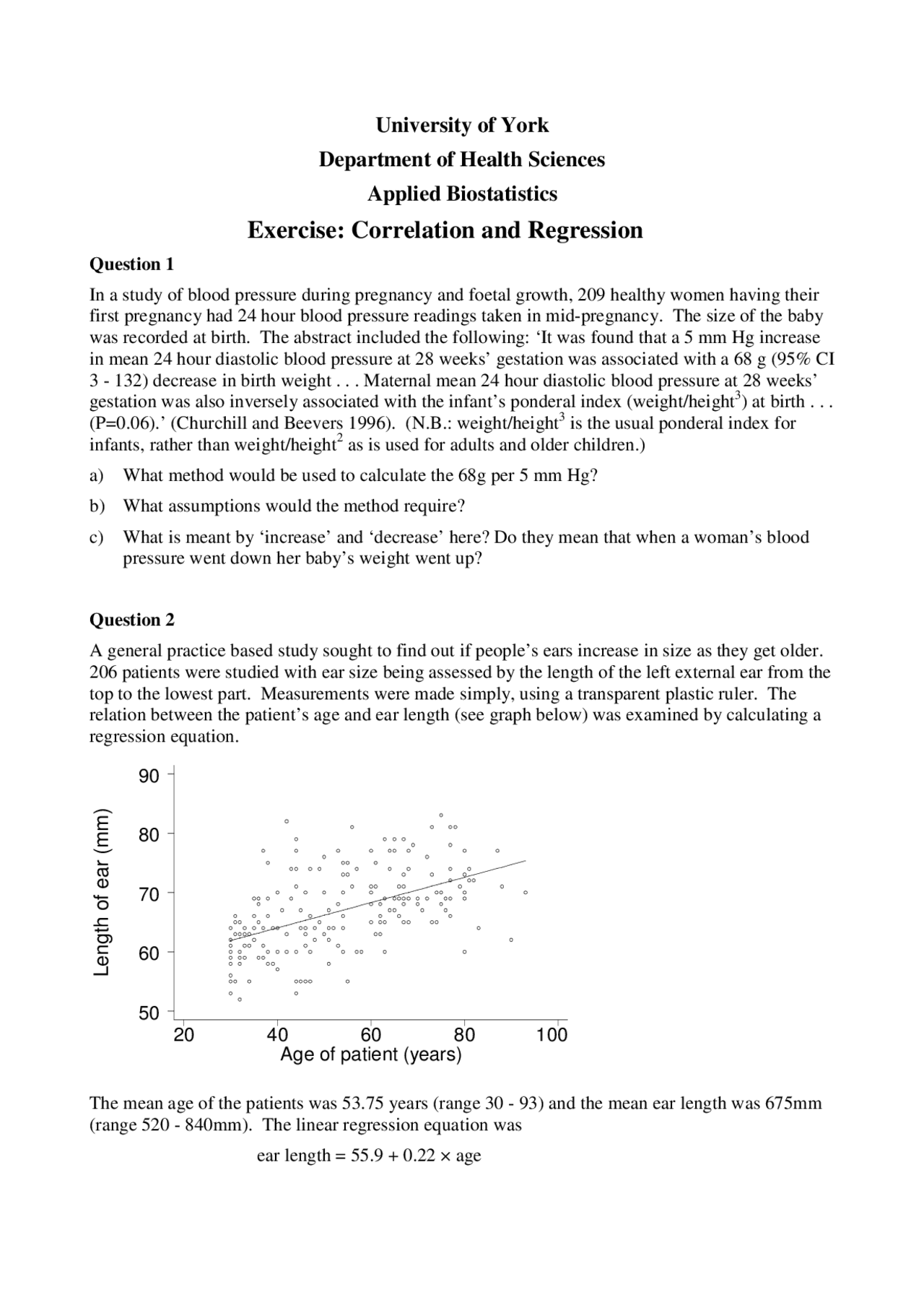 Applied Biostatistics Exercises Mathematics 5 Docsity