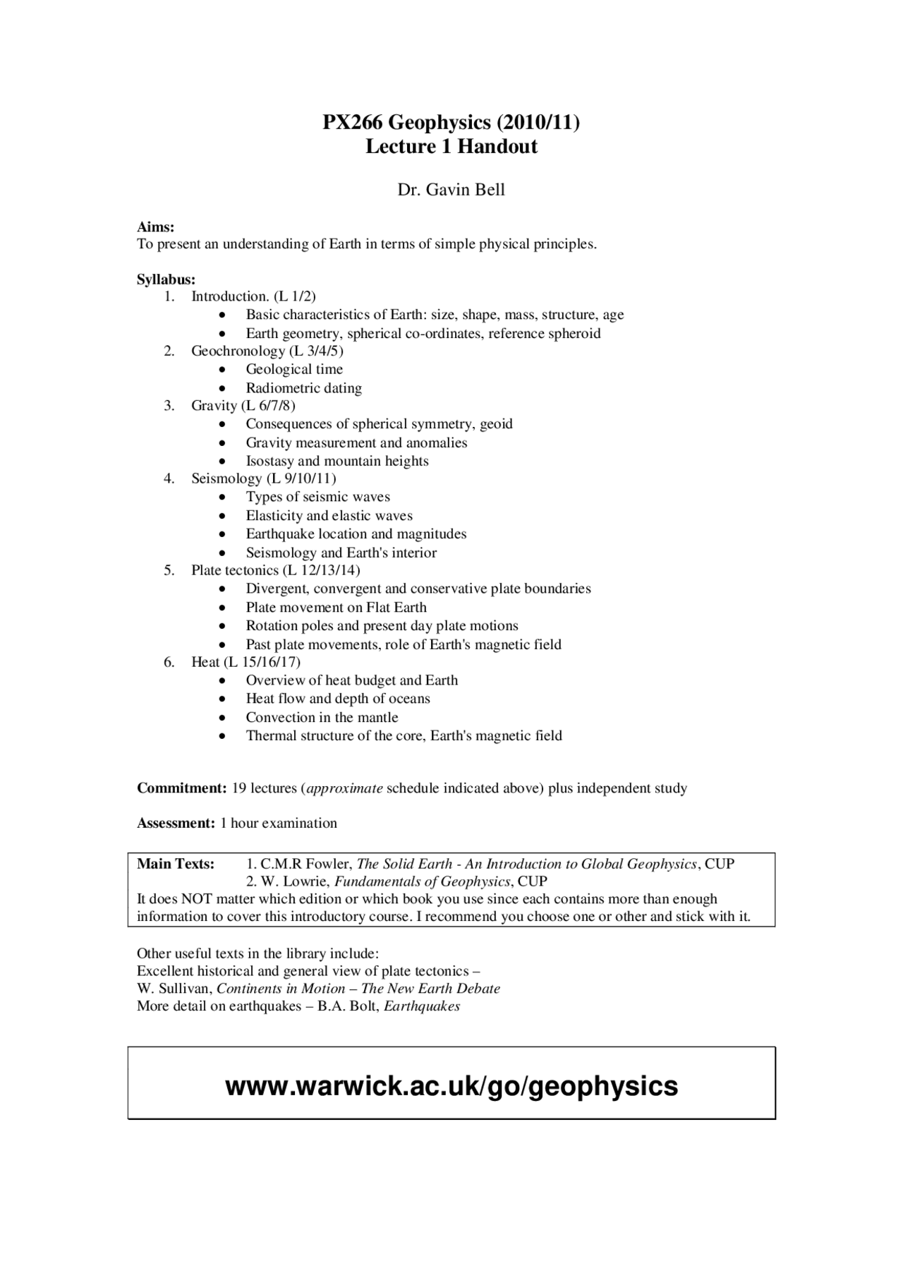 Geophysics Lecture Notes Physics 1 Docsity