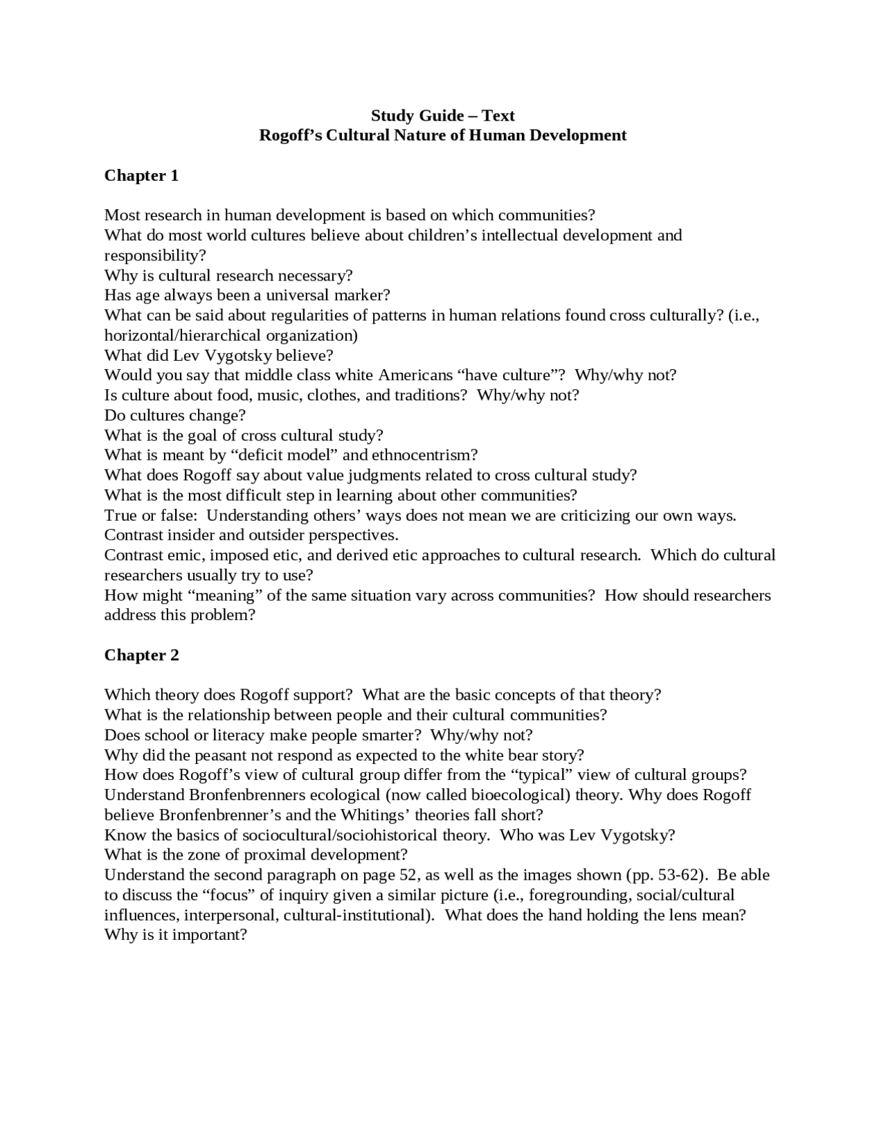 Study Guide for Rogoff’s Cultural Nature of Human Development | FAS 370 ...