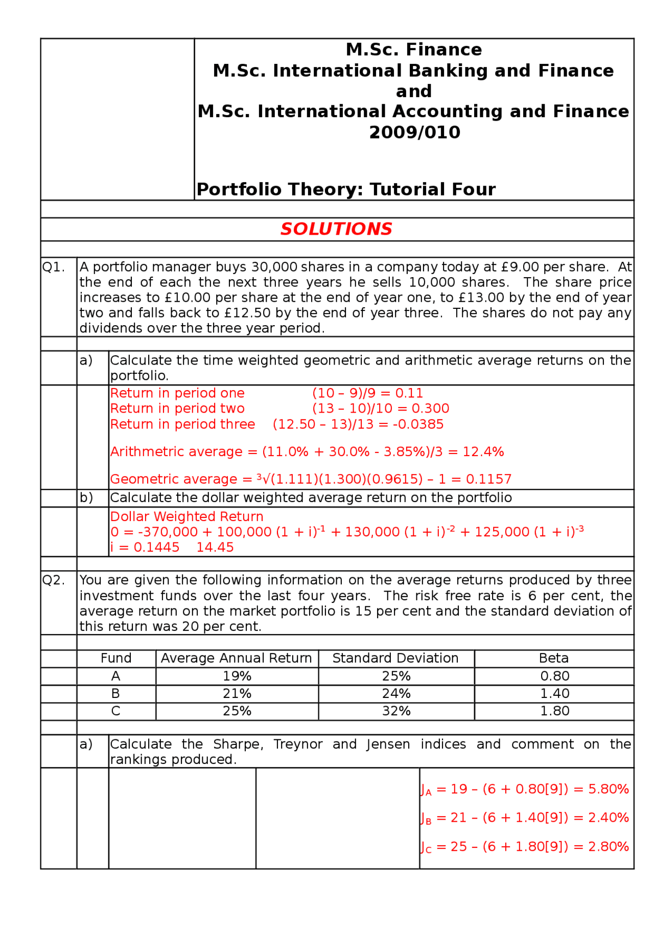 Portfolio Theory - Tutorial 4 solutions | Study Guides, Projects ...