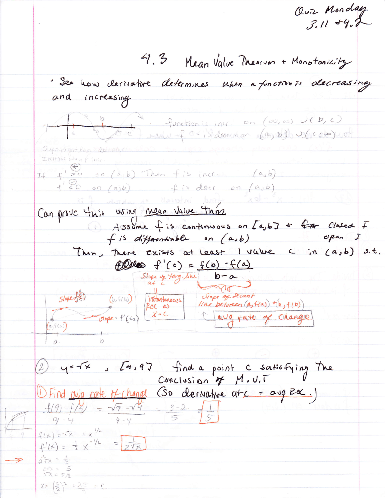 Handout Notes On Mean Value Theorem Math 1041 Docsity