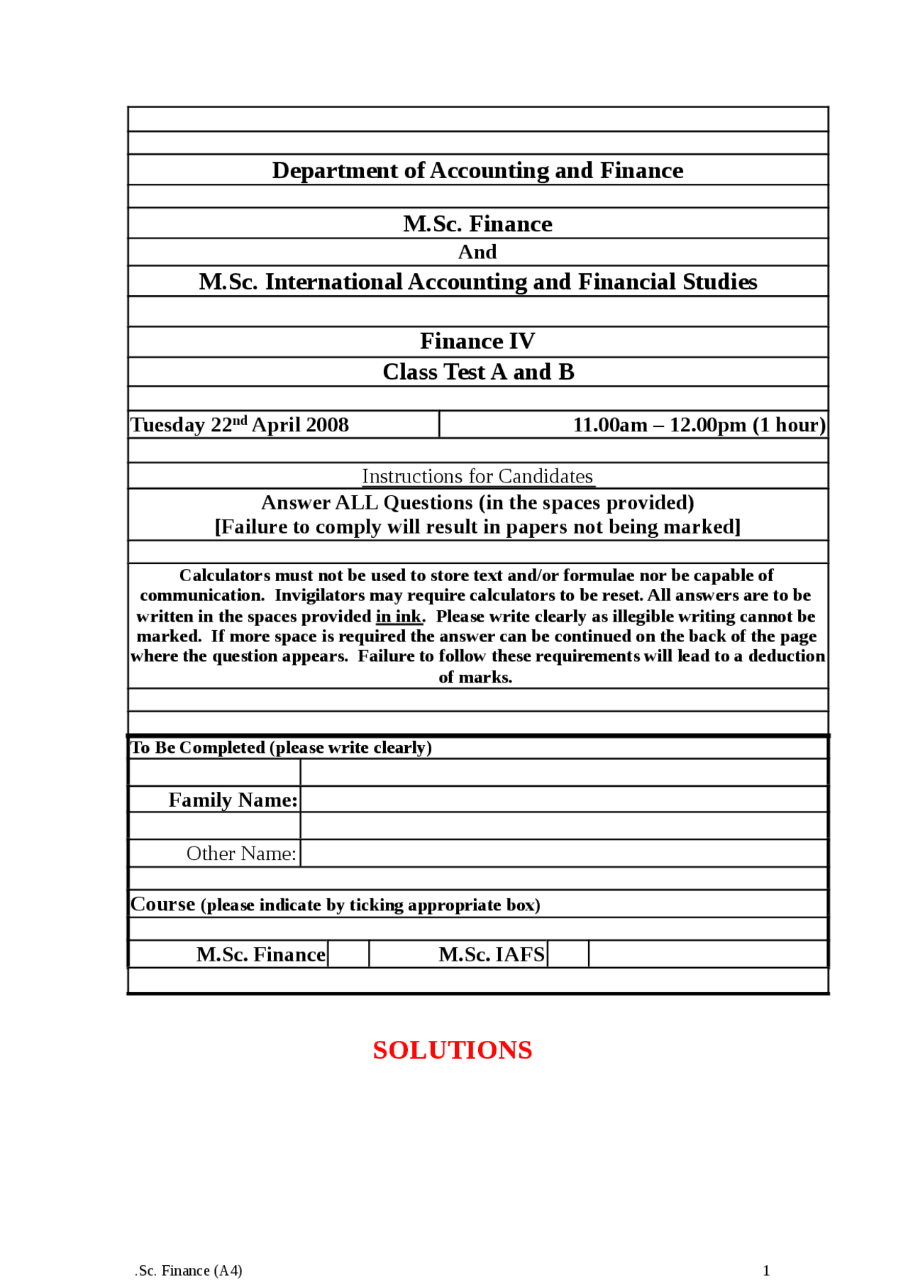 Finance Exam Apr 08 Solutions Docsity