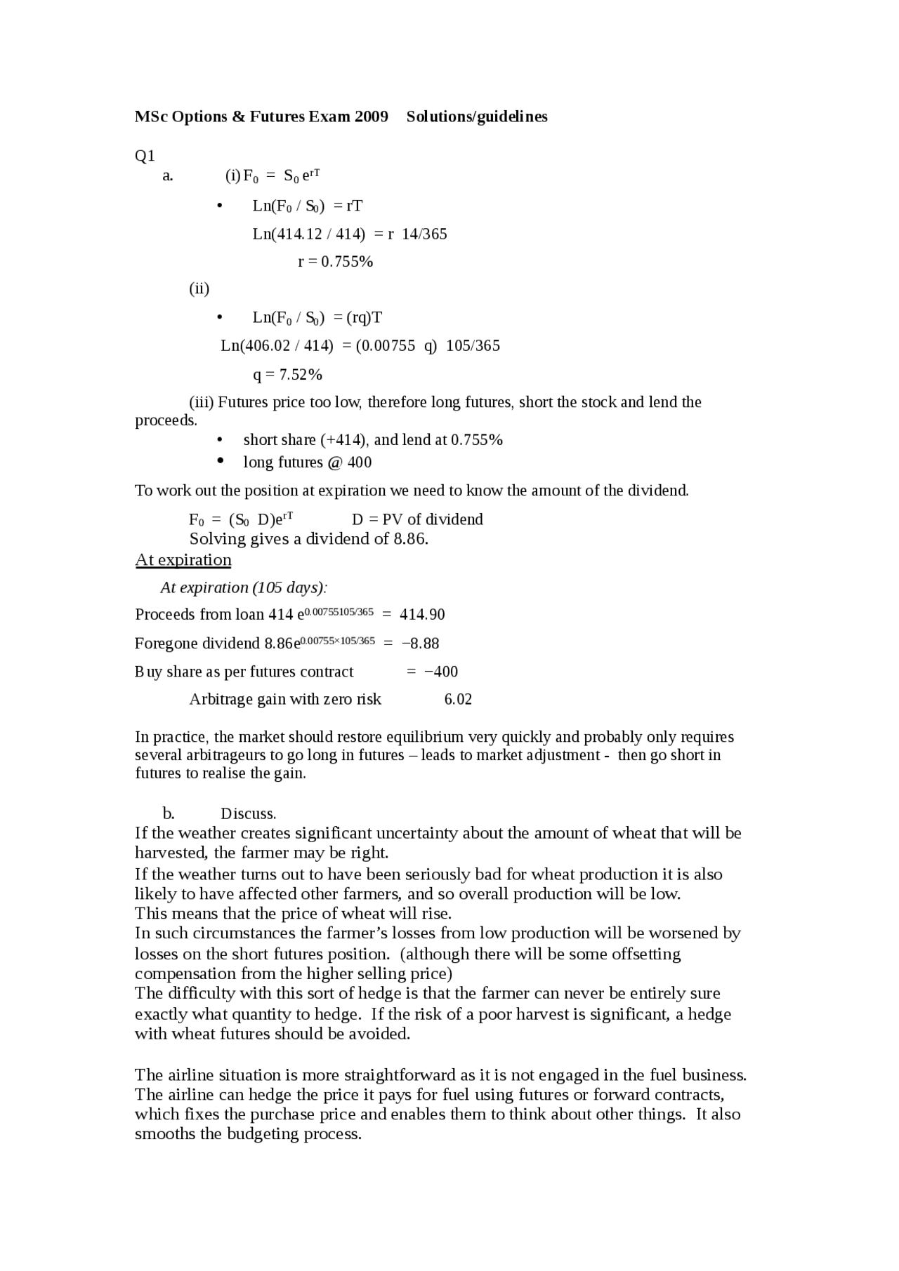 Options And Futures Test 09 Solution Docsity