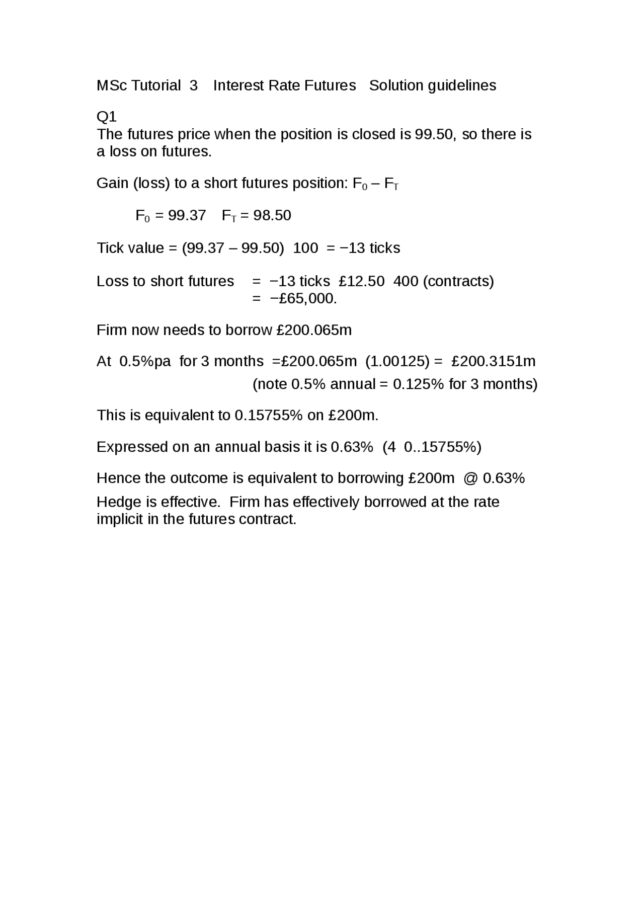 Options And Futures Tutorial 3 Solution Docsity