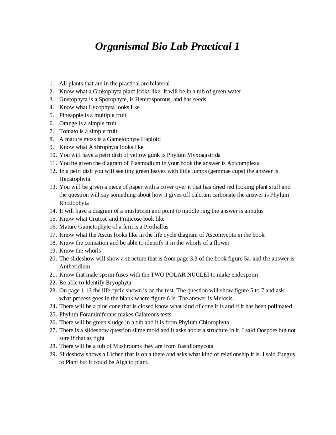 Midterm Exam With Partial Solution For Organismal Biology Laboratory