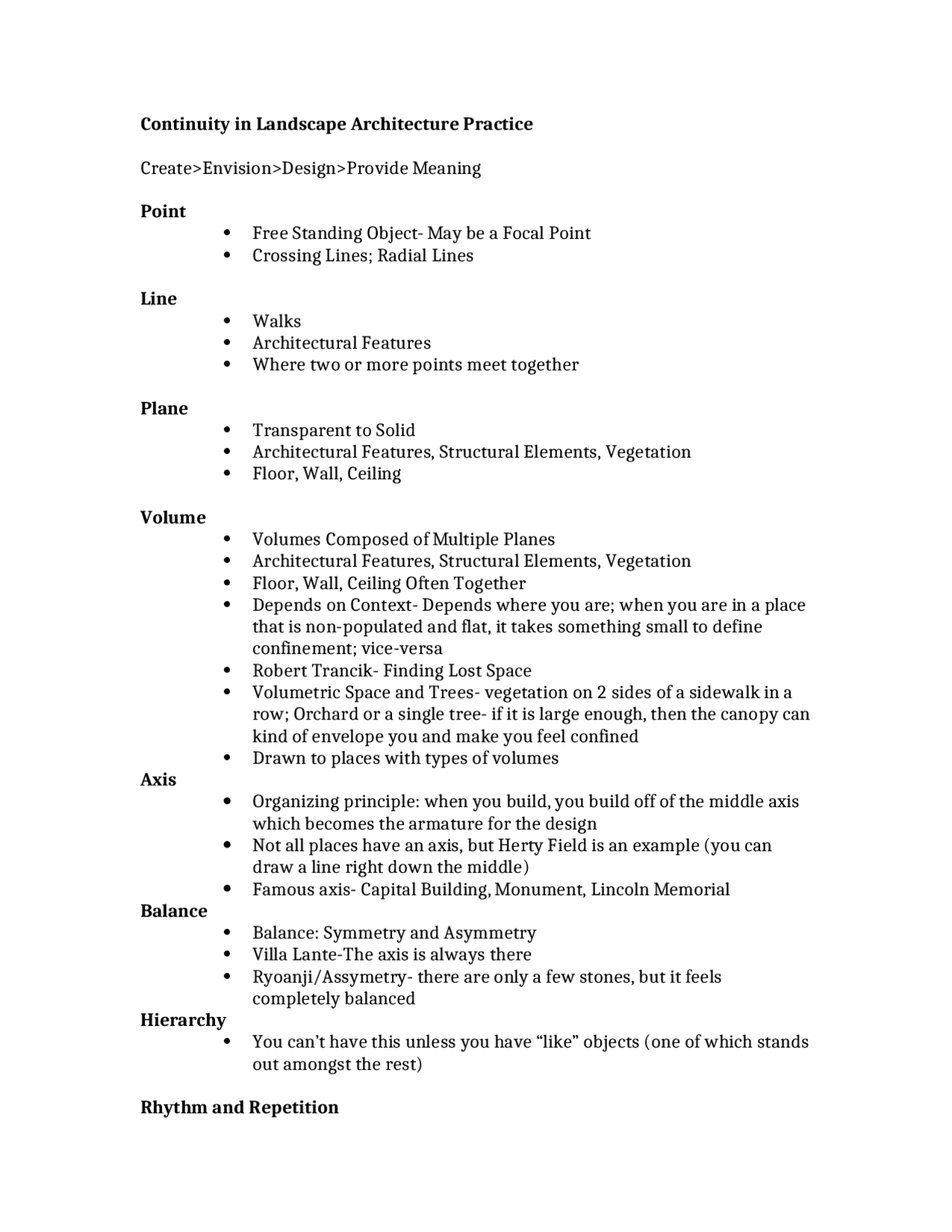 Continuity In Landscape Architecture Practice Notes Land 1500 Docsity