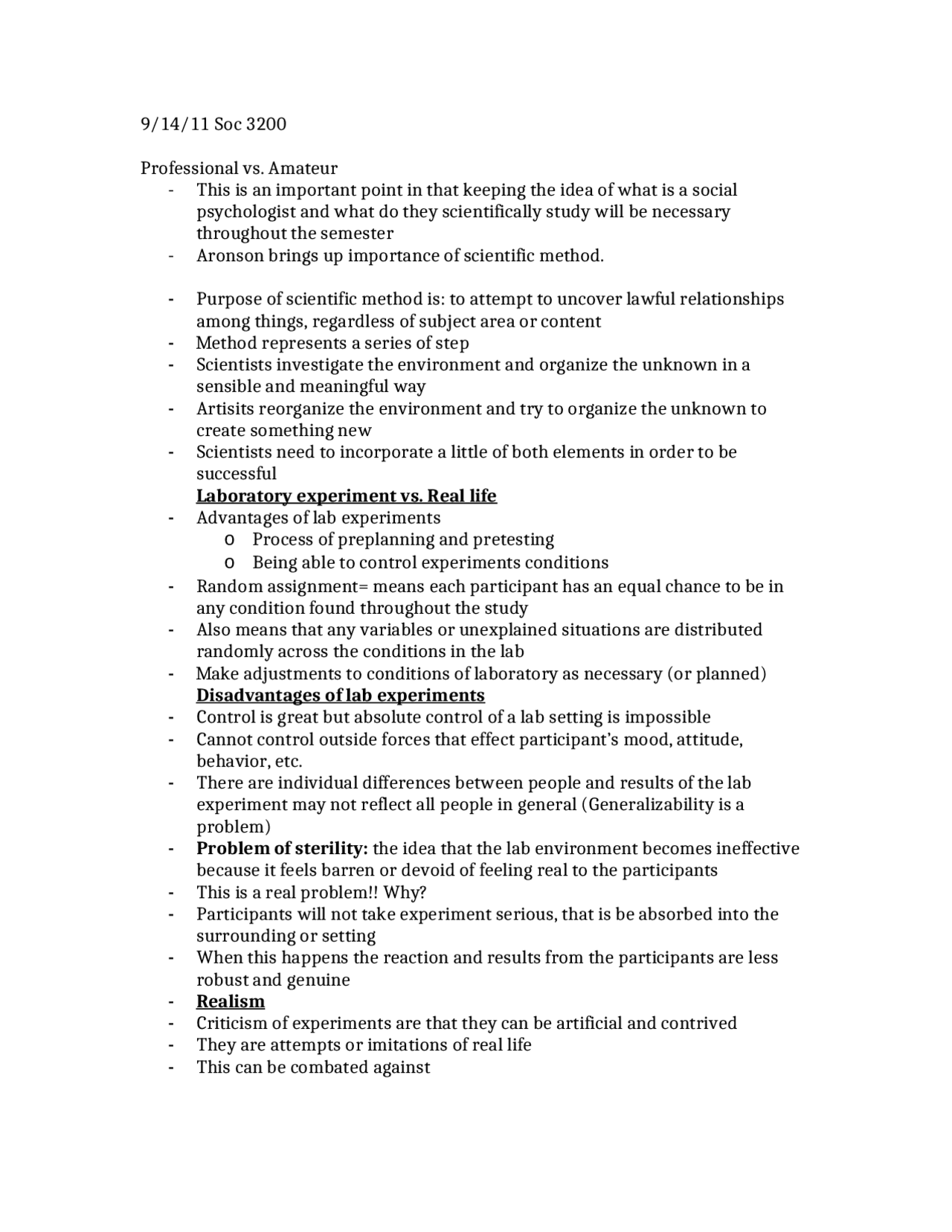 Notes On Introduction To Sociology And Psychology Soc 3200 Docsity
