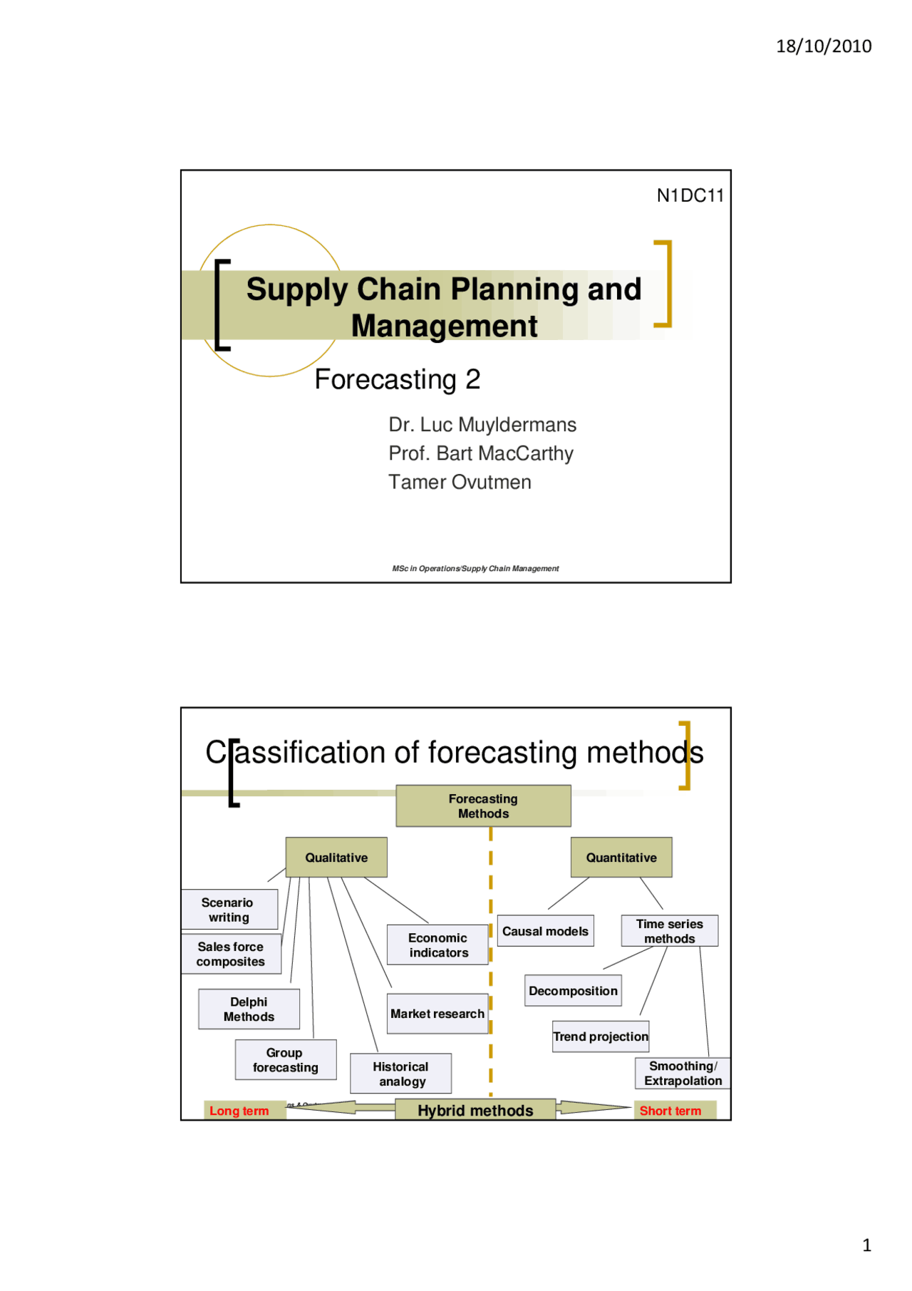 Forecasting 2 - Supply Chain Planning and Management - Docsity
