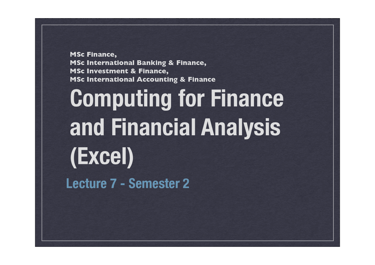 Regression Lecture Excel Docsity