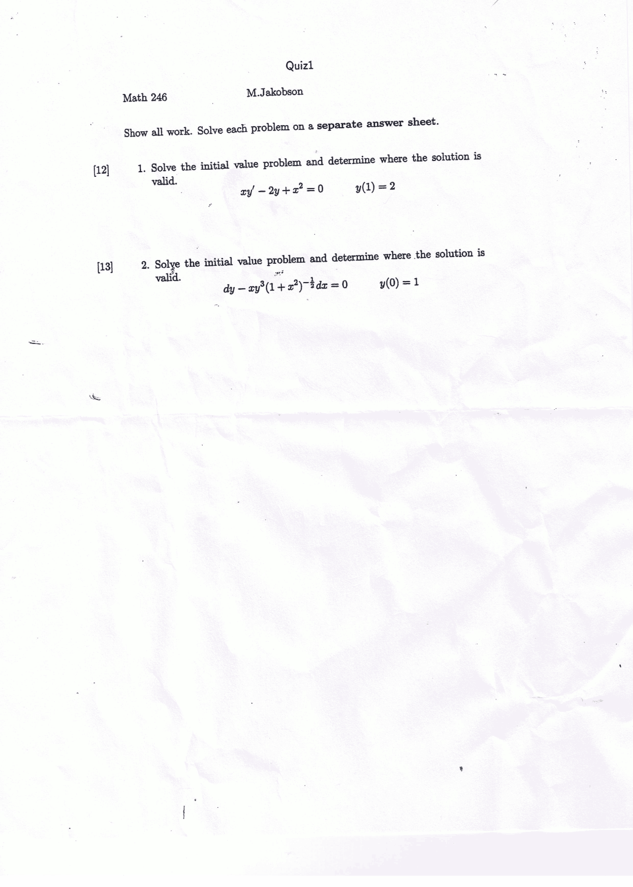 Midterm Exam - Differential Equation for Science and Engineering | MATH ...