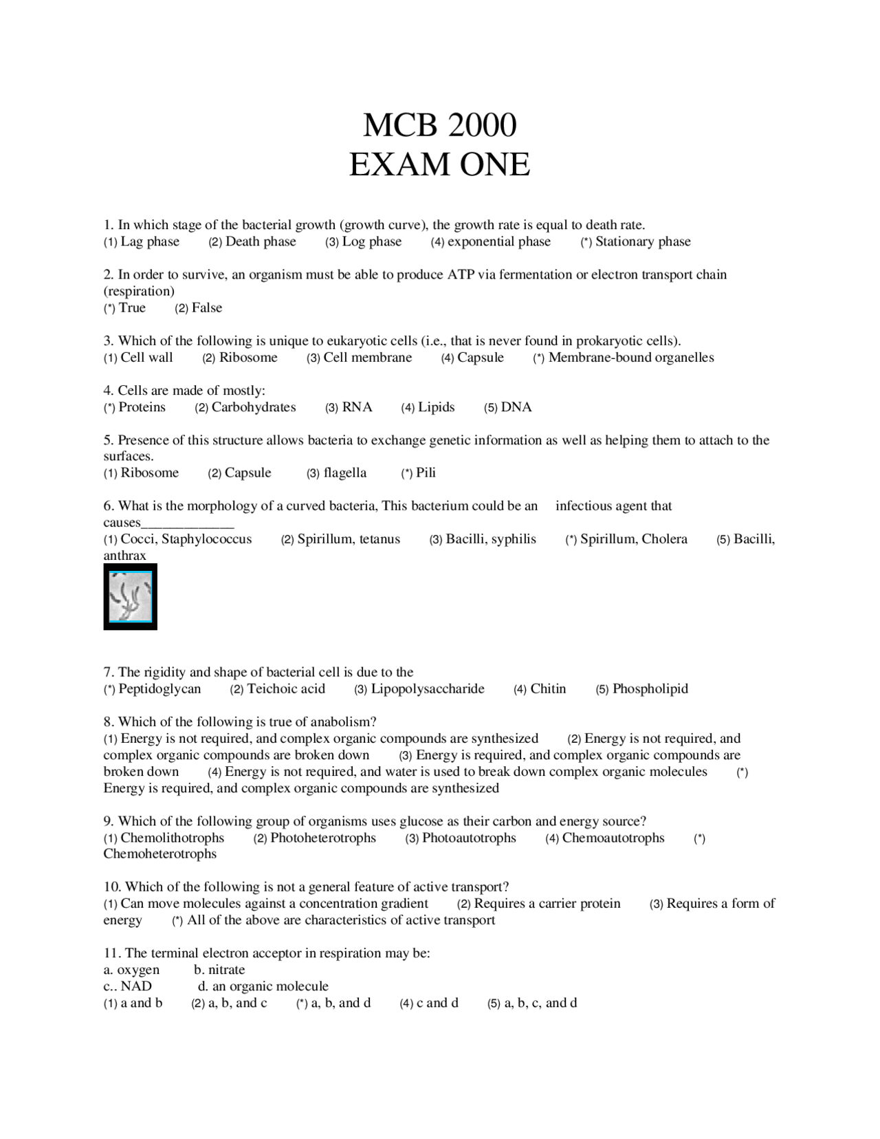 45 Questions On Microbiology Examination 1 Mcb 2000 Docsity