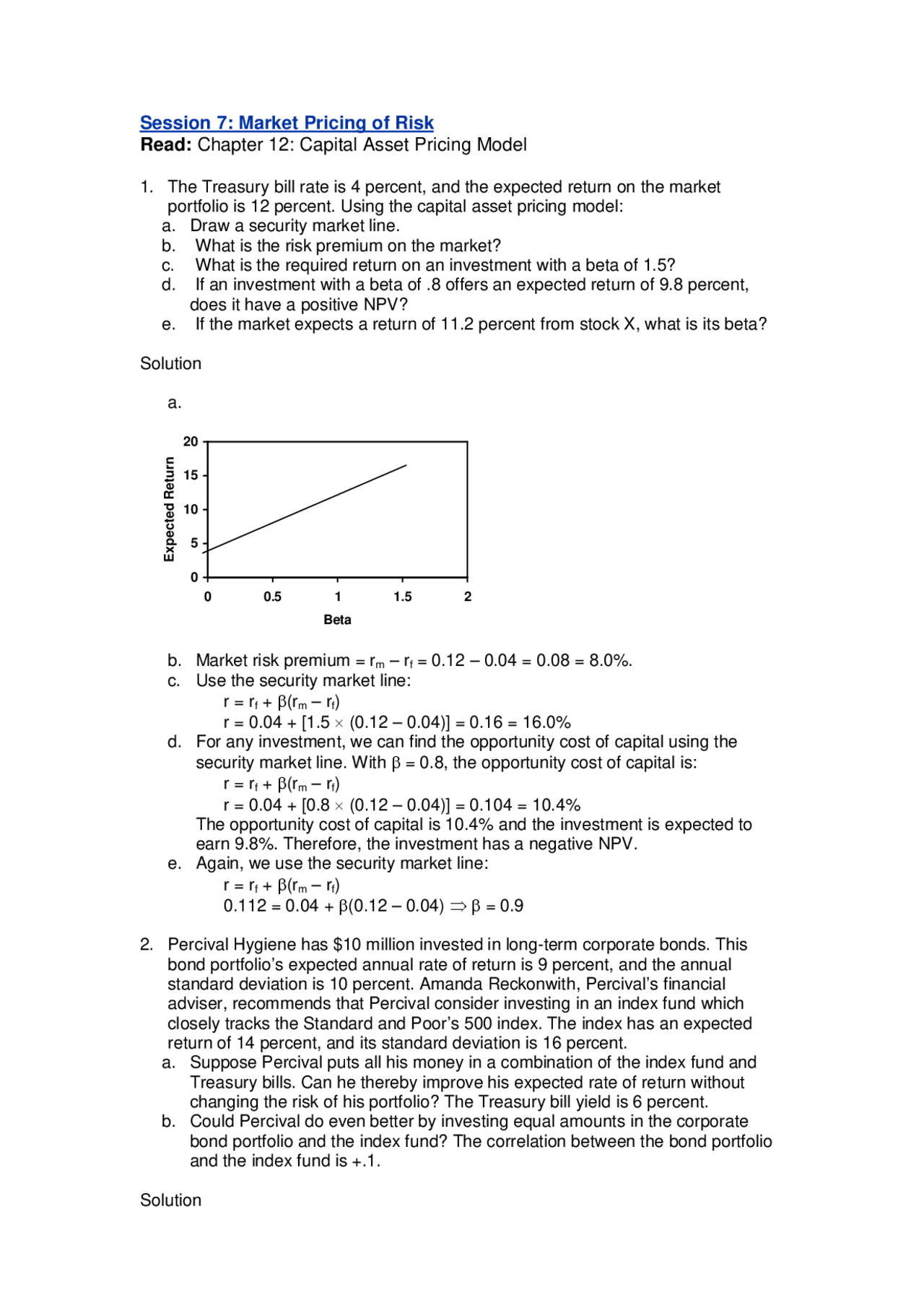Finance Exercises 7 Market Pricing Of Risk Lbs Solutions