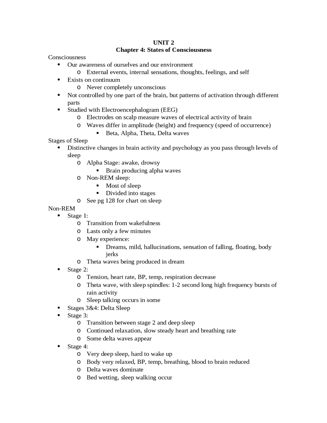 Notes On States Of Consciousness Psyc 1101 Docsity