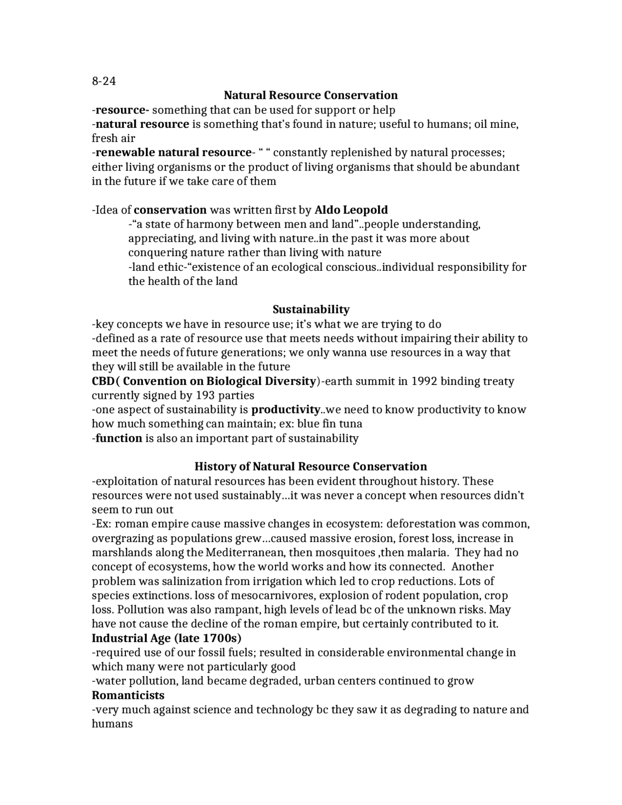 Test 1 Notes For Natural Resources Conversation Rnr 1001 Docsity