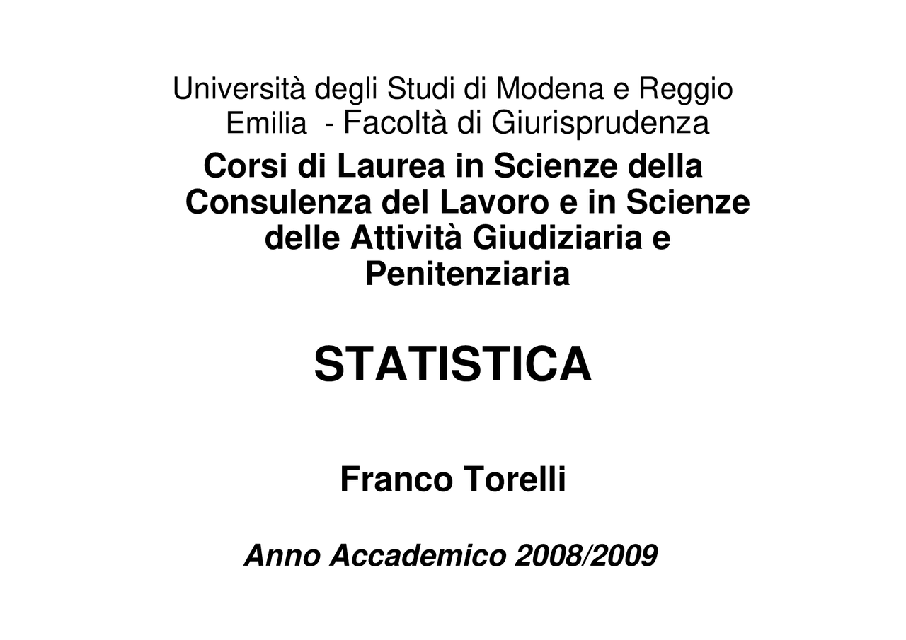 Dispense Di Statistica Prof Torelli Slide Di Statistica Docsity