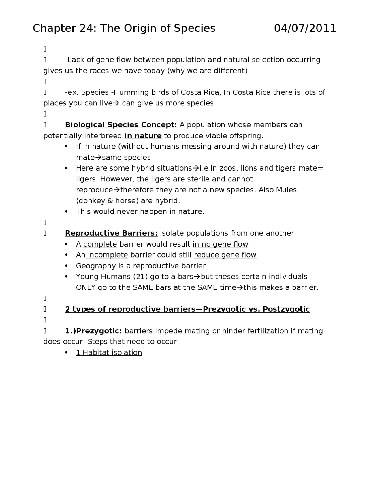 Lecture Notes On The Origin Of Species Biol 1202 Docsity
