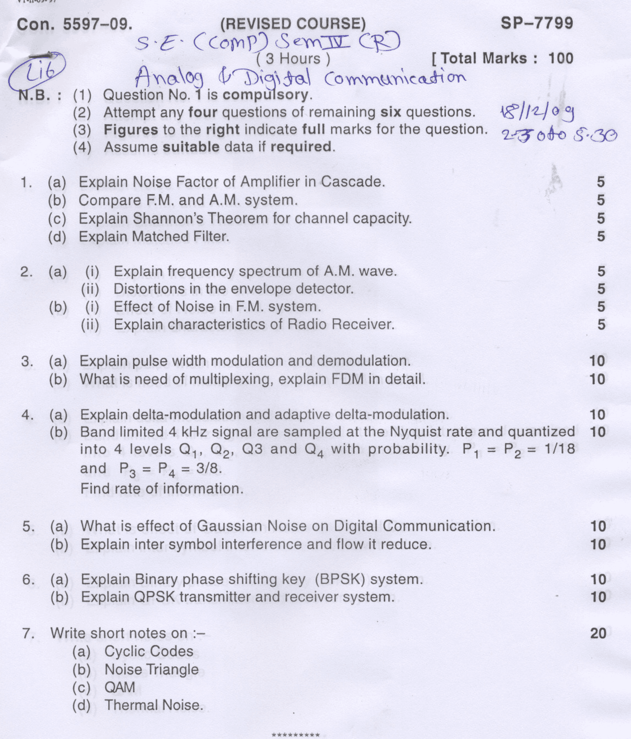 Test Paper Analog And Digital Communication Mumbai University Computer Science Engineering