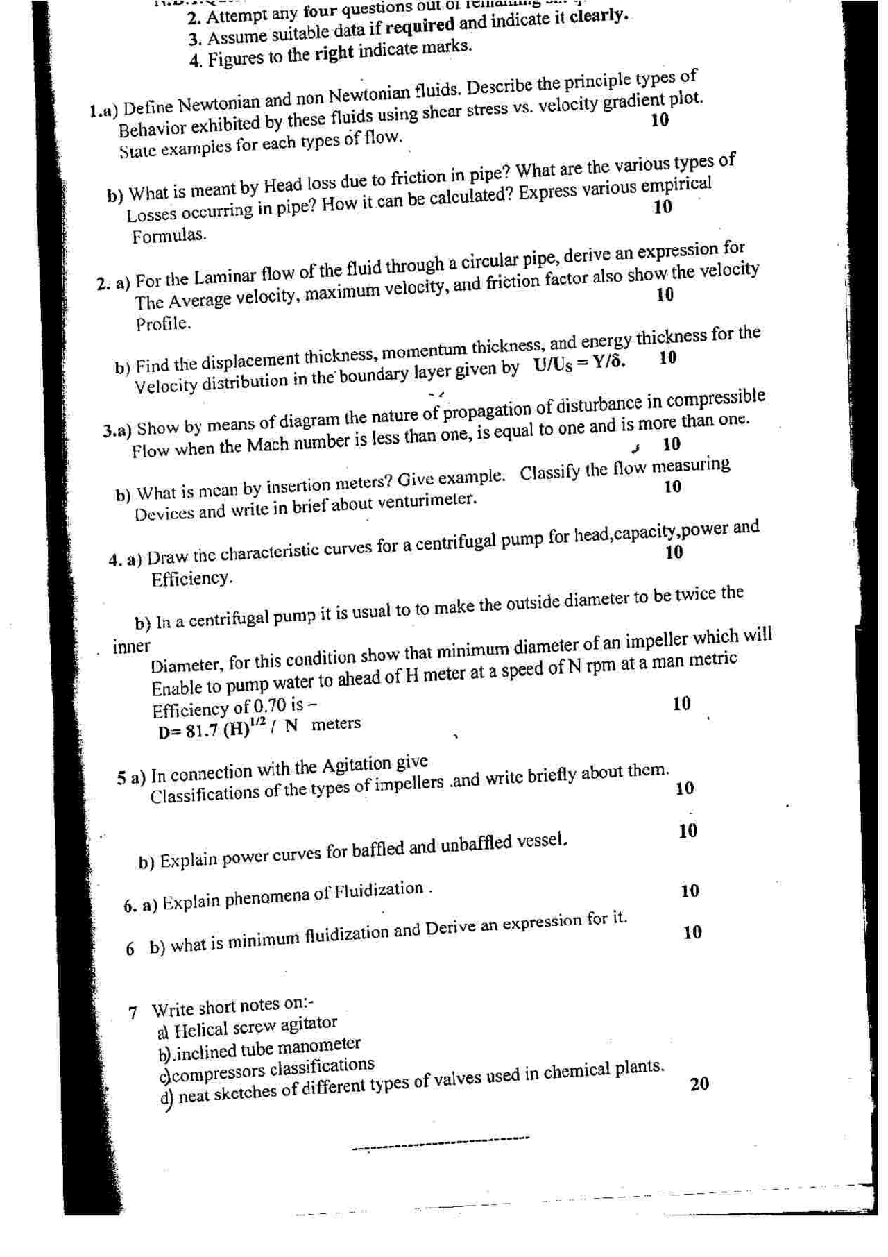 Test Paper - Fluid Flow - Mumbai University - Chemical Engineering ...