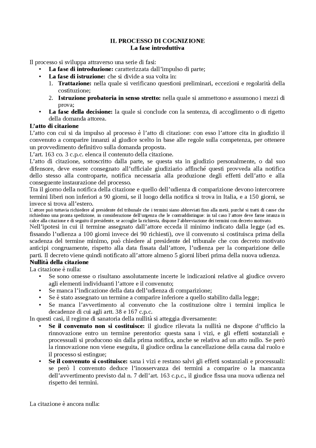 Diritto Processuale Civile Riassunto Il Processo Di Cognizione Docsity