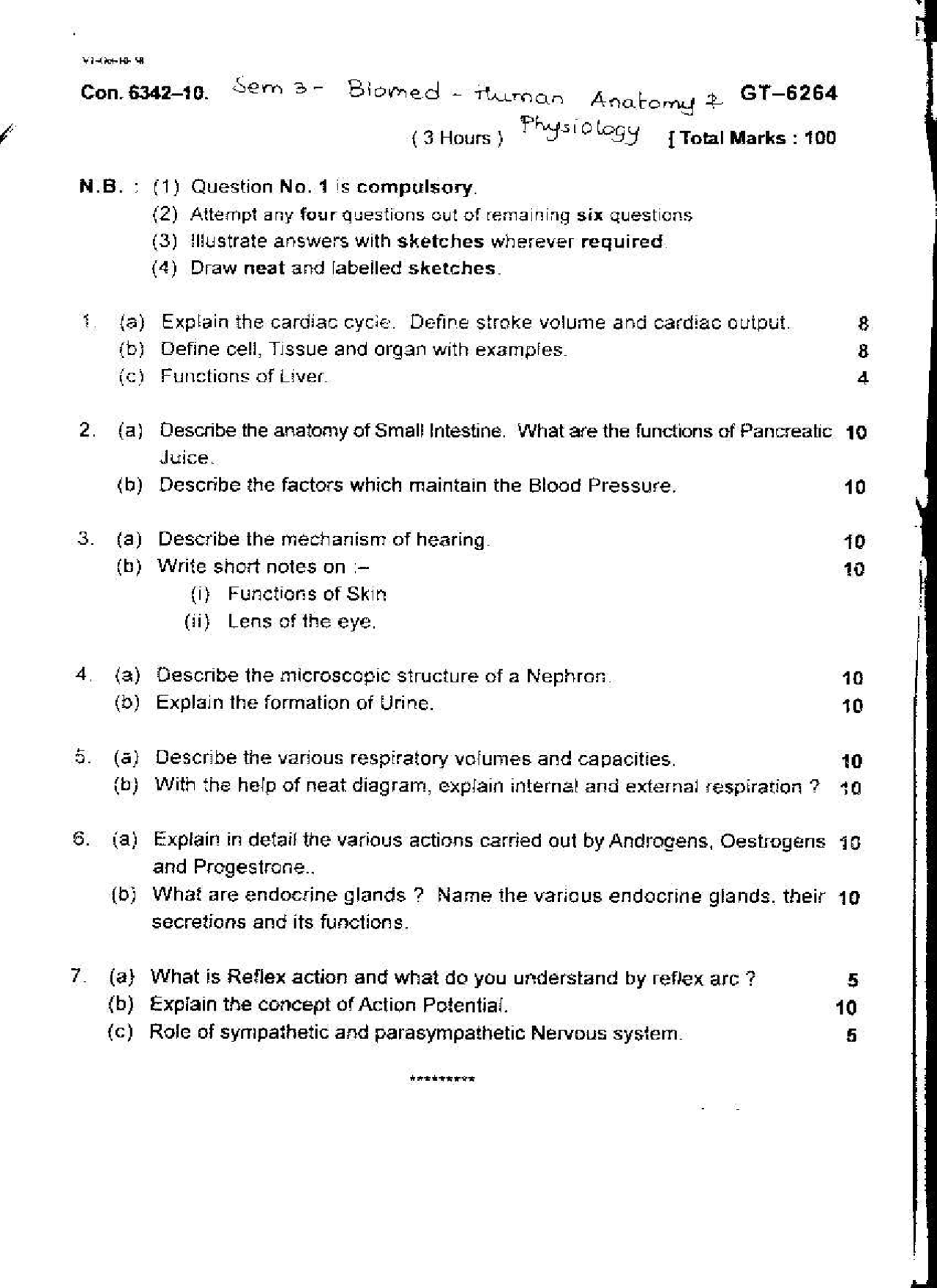 Test Paper - Human Anatomy and Physiology - Mumbai University - Bio ...