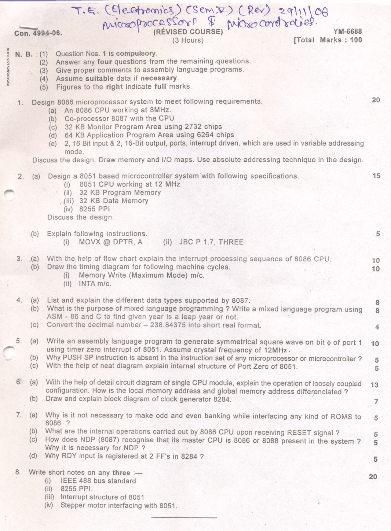 Test Paper Microprocessors And Microcontrollers Mumbai University