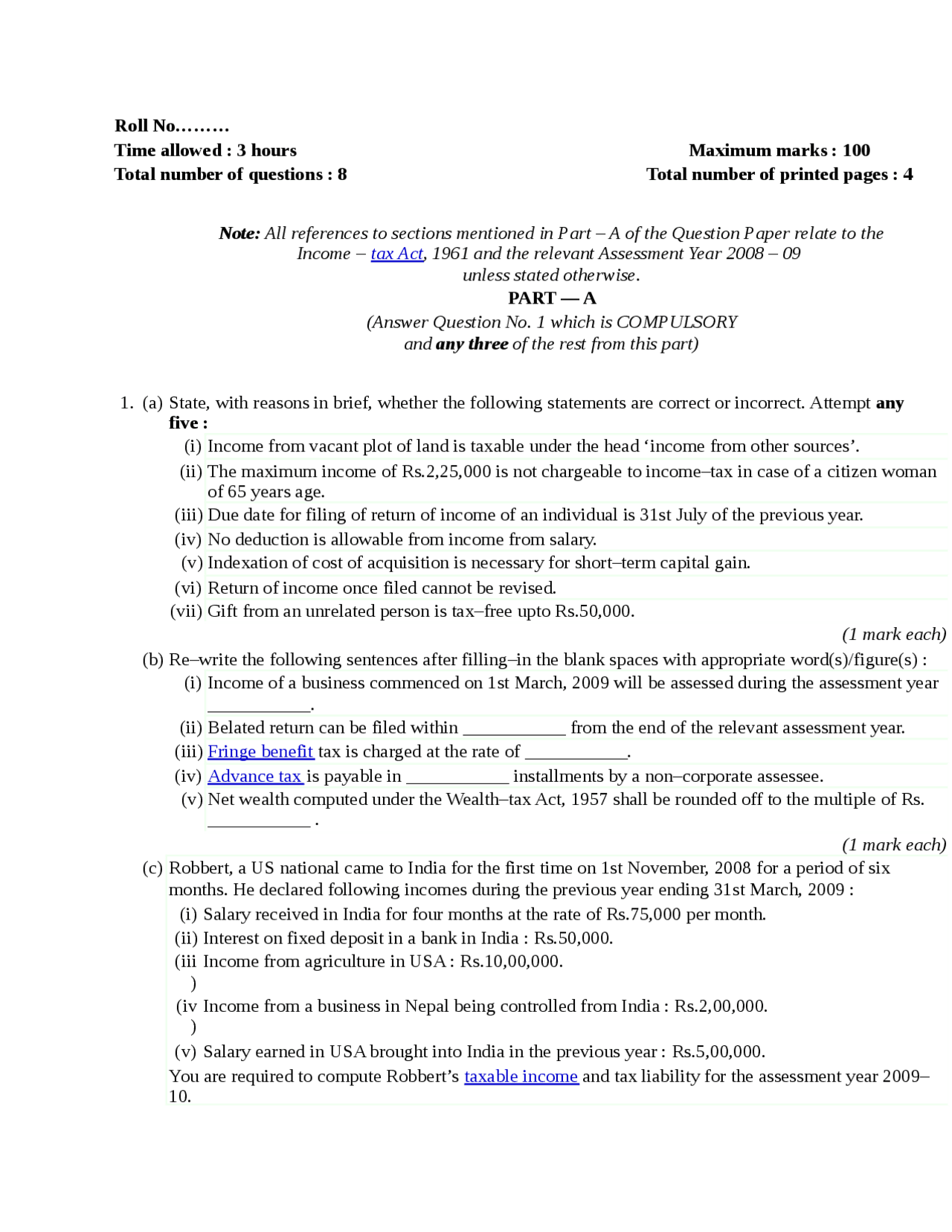 Test Paper - Module I Tax Laws - The Institute of Company Secretaries ...