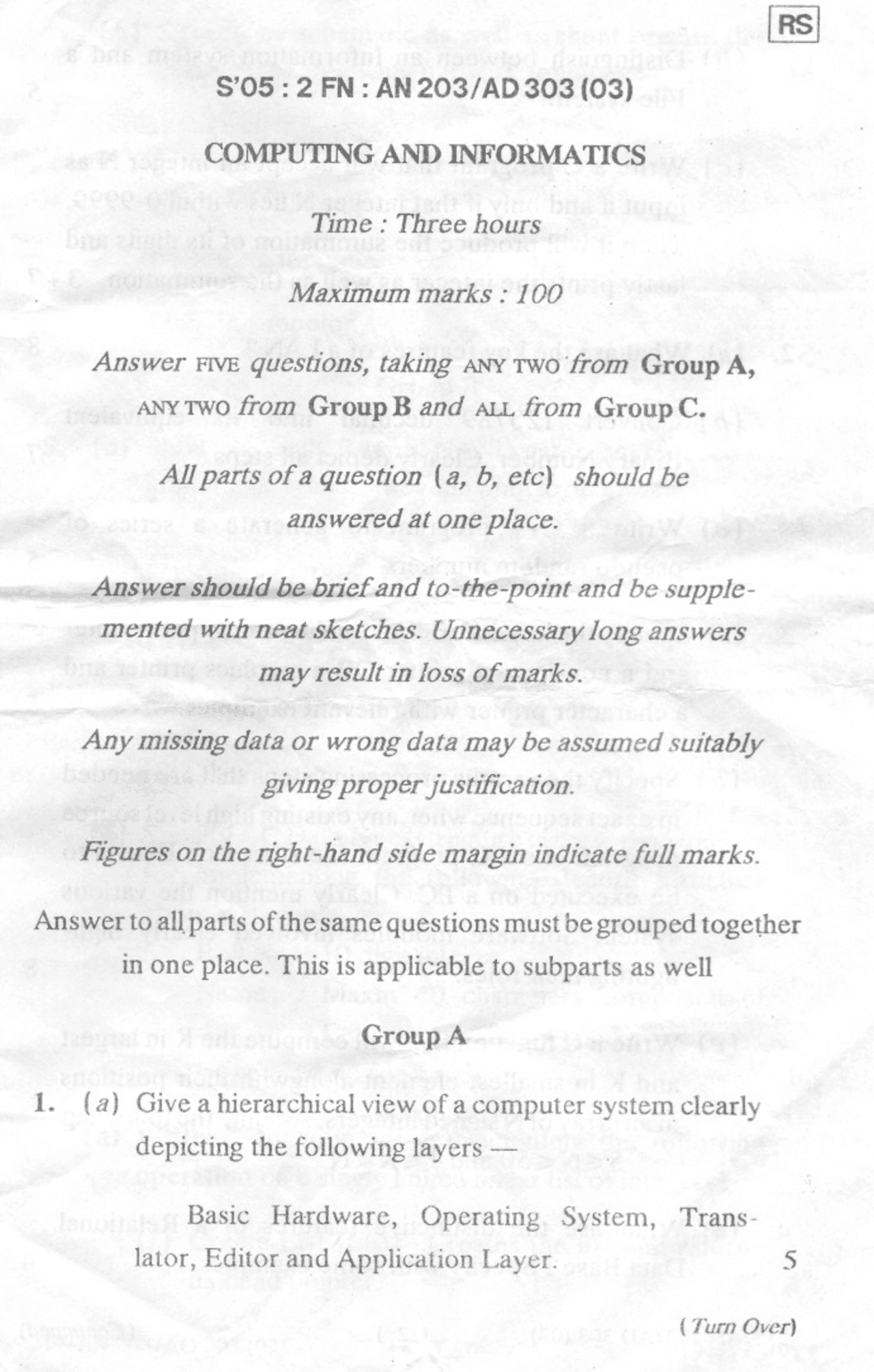 Test Paper Computing And Informatics Associate Member Of The