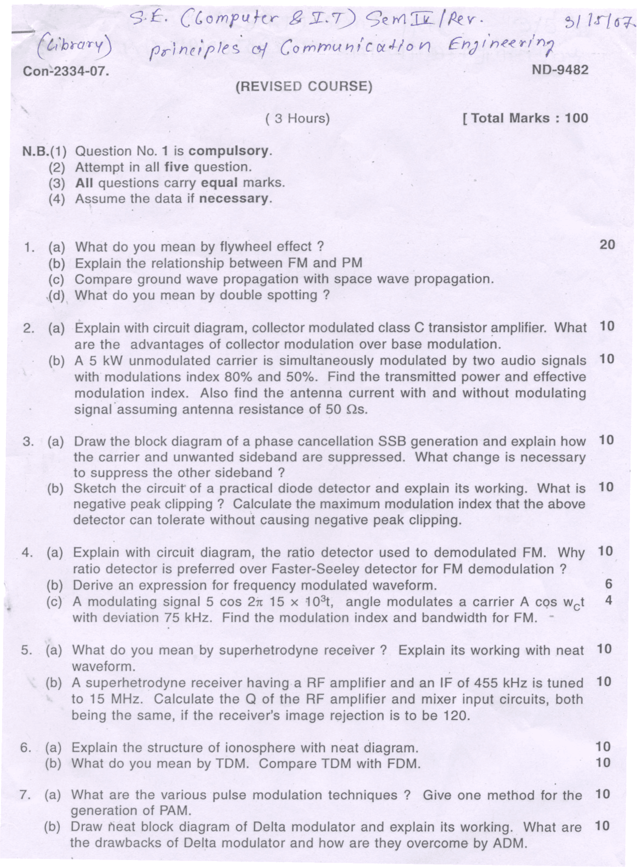Test Paper - Principles of Communication - Mumbai University ...