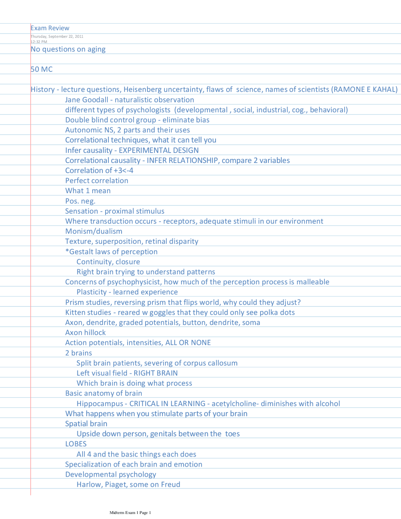 Exam Review Introductory Psychology Psyc 2004 Docsity