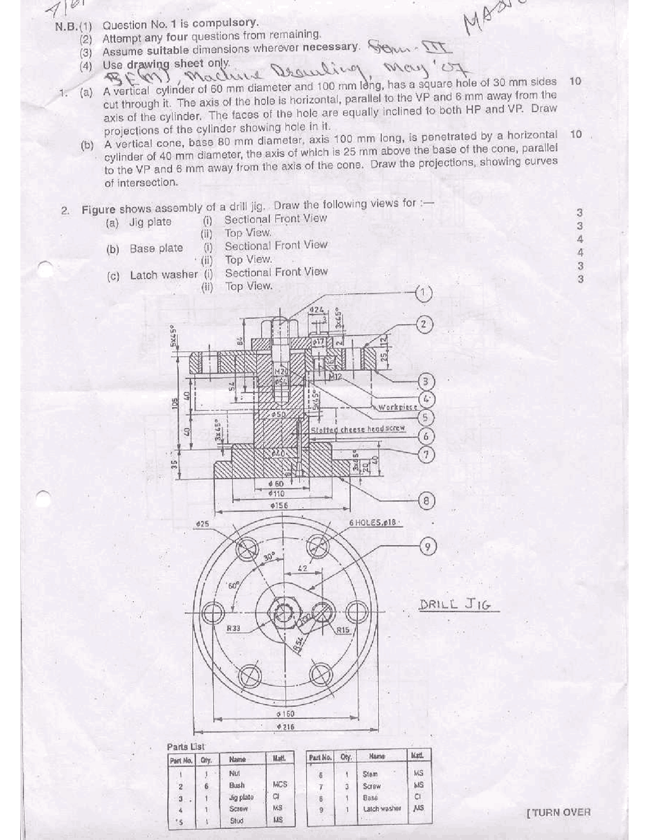 Test Paper - Machine Drawing - Mumbai University - Mechanical ...