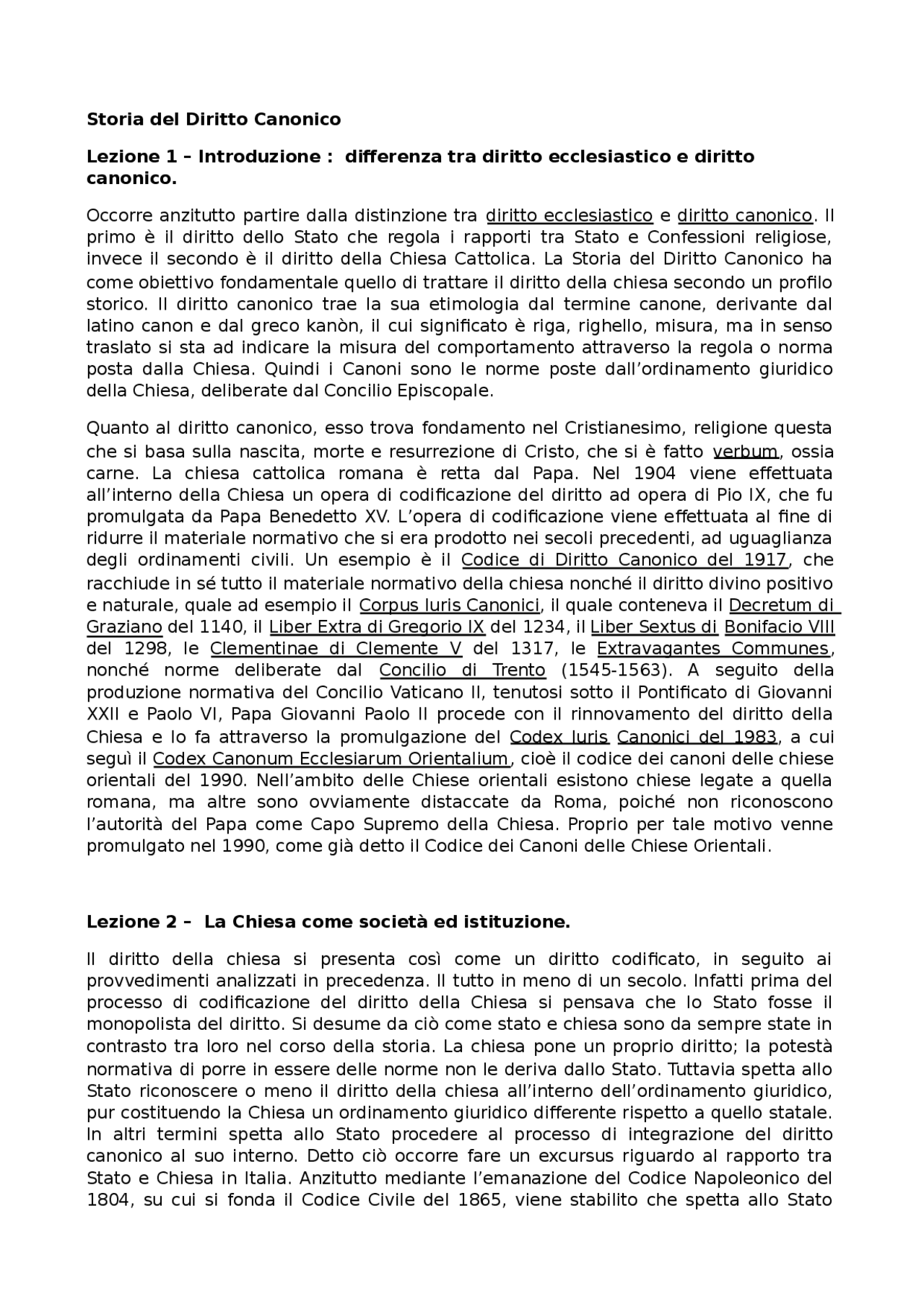 Storia Diritto Canonico Docsity