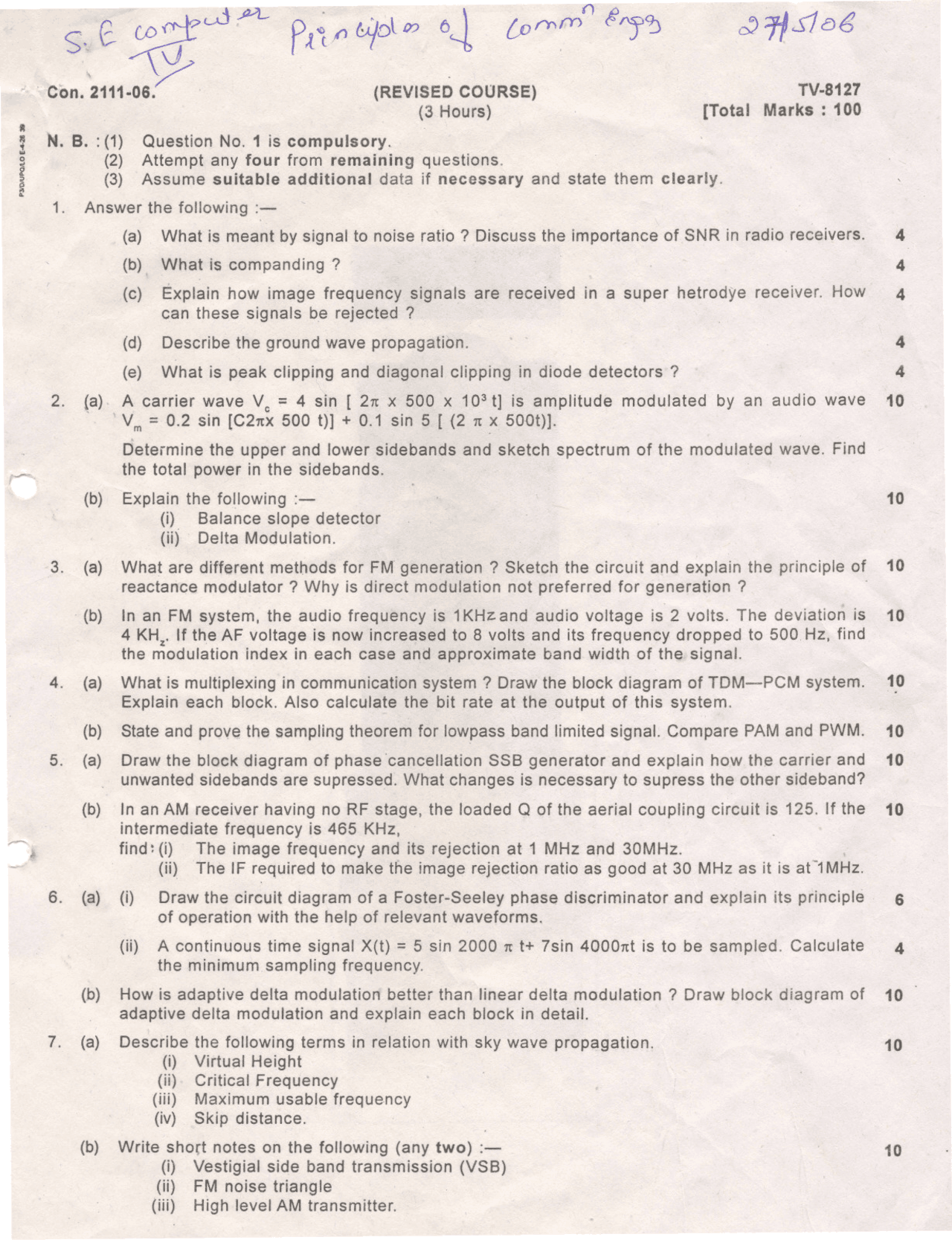Test Paper - Principles of Communication - Mumbai University ...