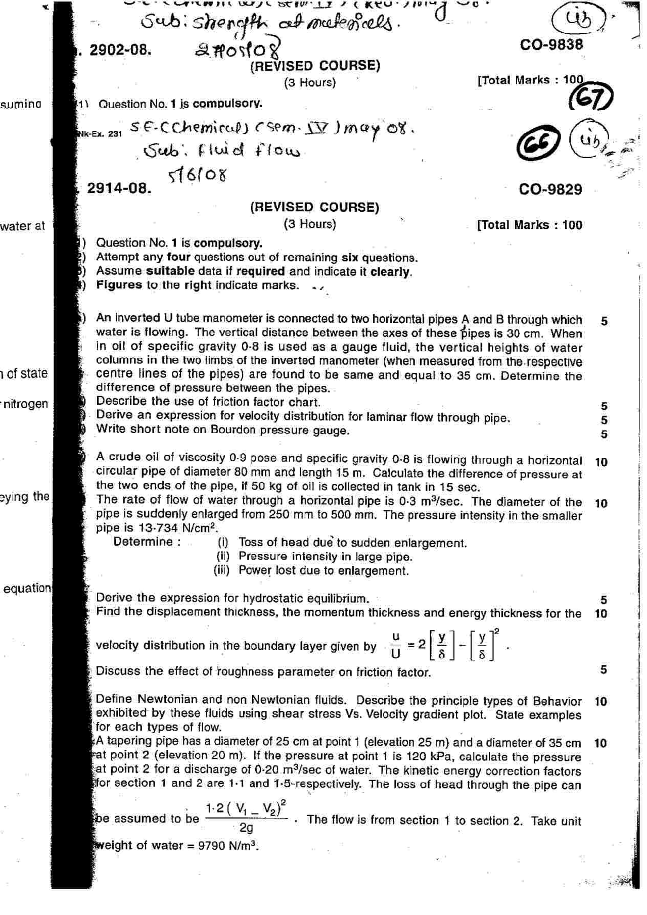 Test Paper - Fluid Flow - Mumbai University - Chemical Engineering ...