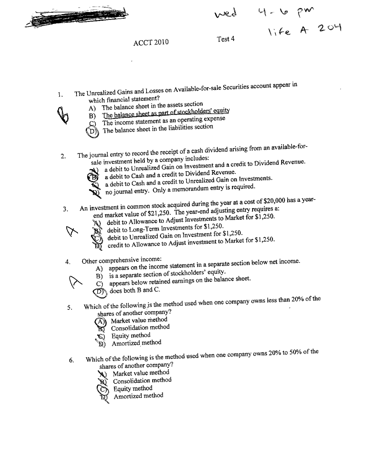33 Mcqs With Answers For Accounting Principles I Acct 2010 Docsity