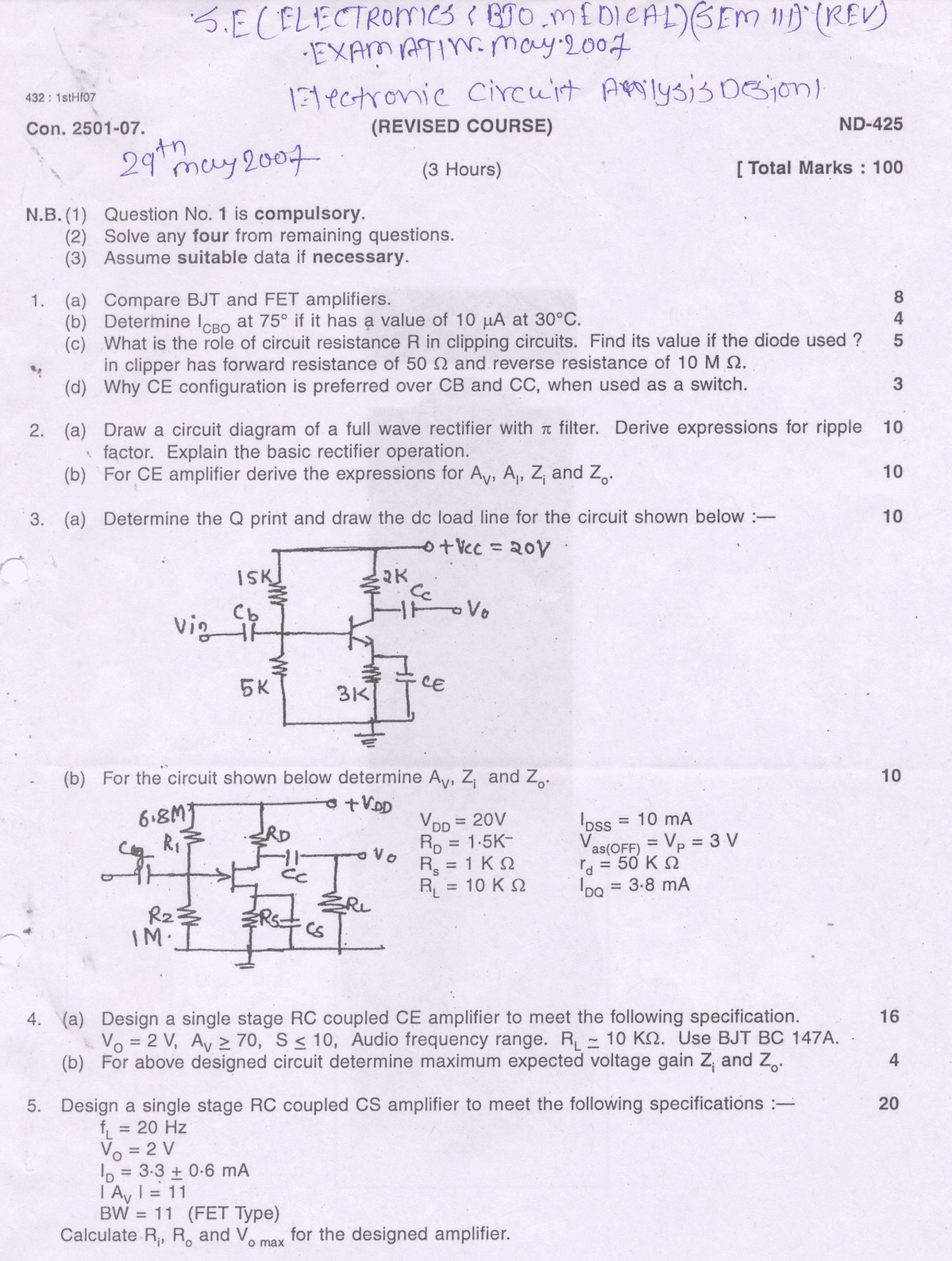 Test Paper - Basics of Electronic Circuits - Mumbai University ...