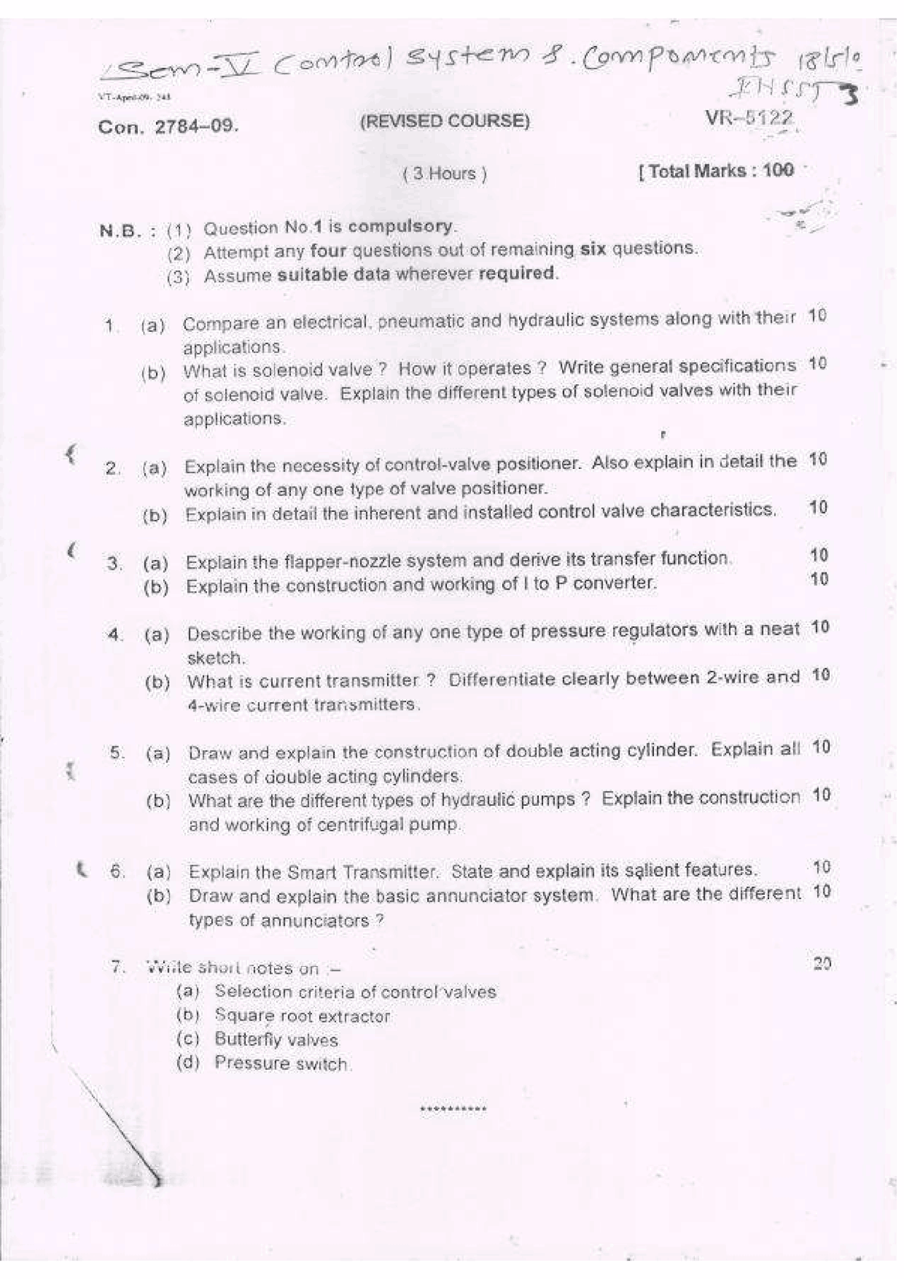 Test Paper - Control System Components - Mumbai University ...