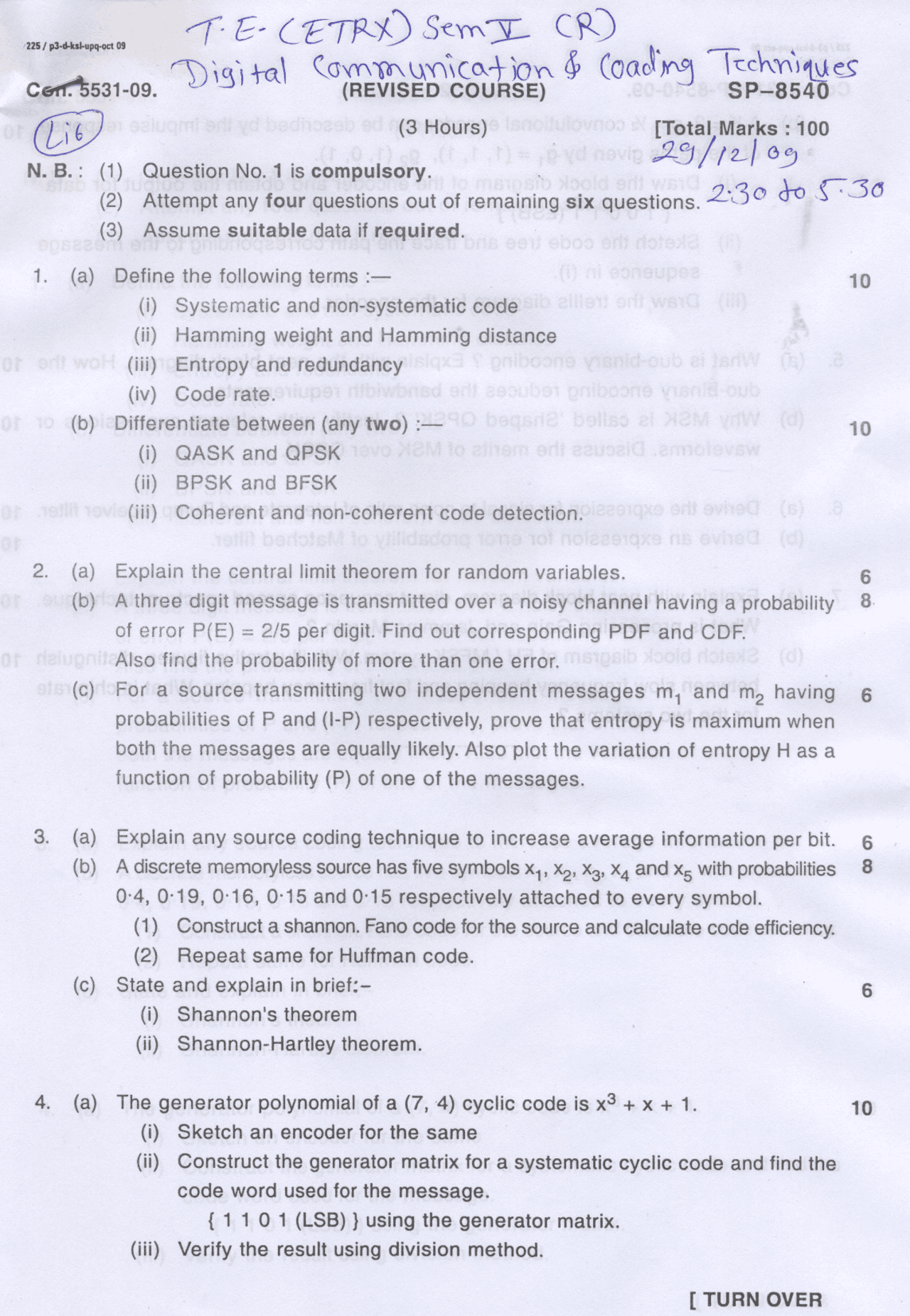 Test Paper - Digital Communication and Coding Techniques - Mumbai ...