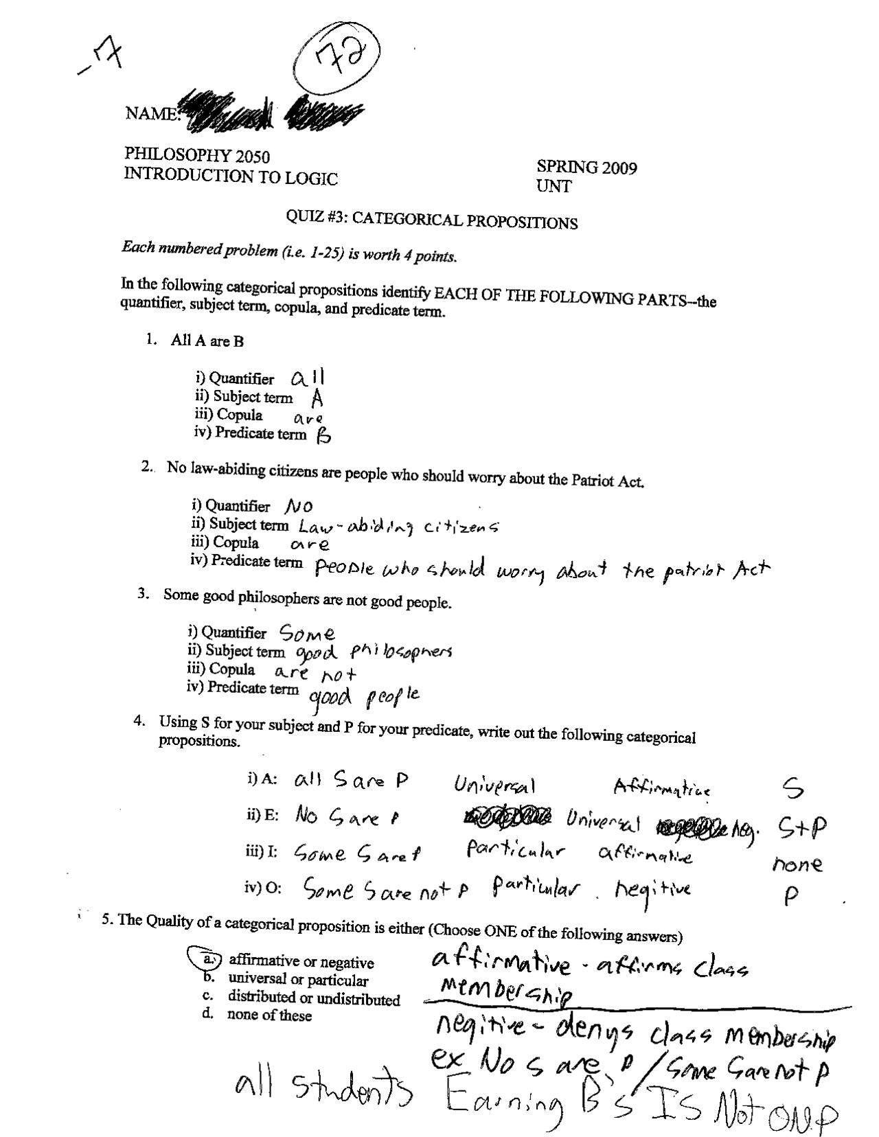 25 Mcqs With Answer Quiz 3 Introduction To Logic Phil 2050 Docsity