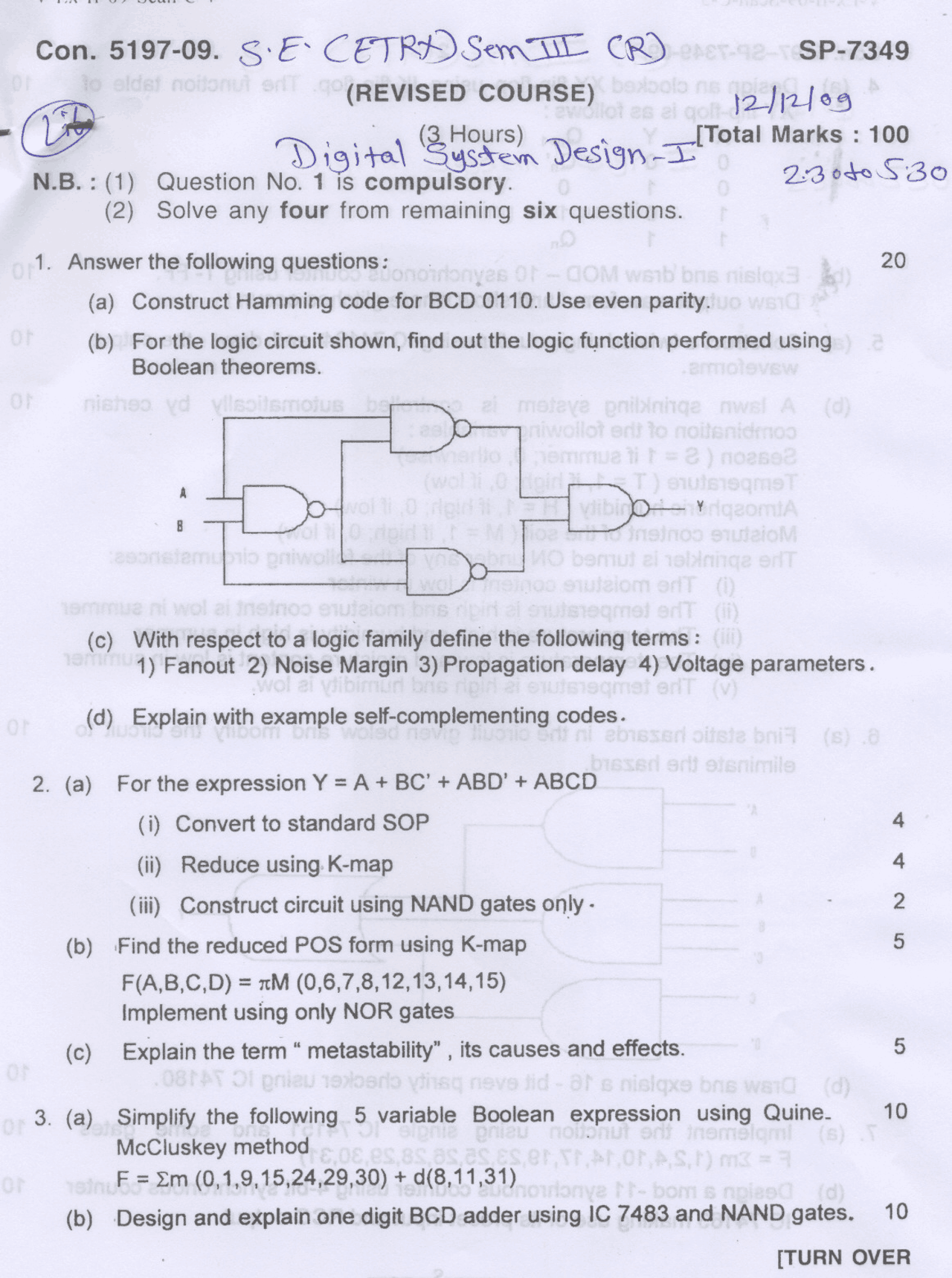 Test Paper - Digital Logic Design and Application - Mumbai University ...