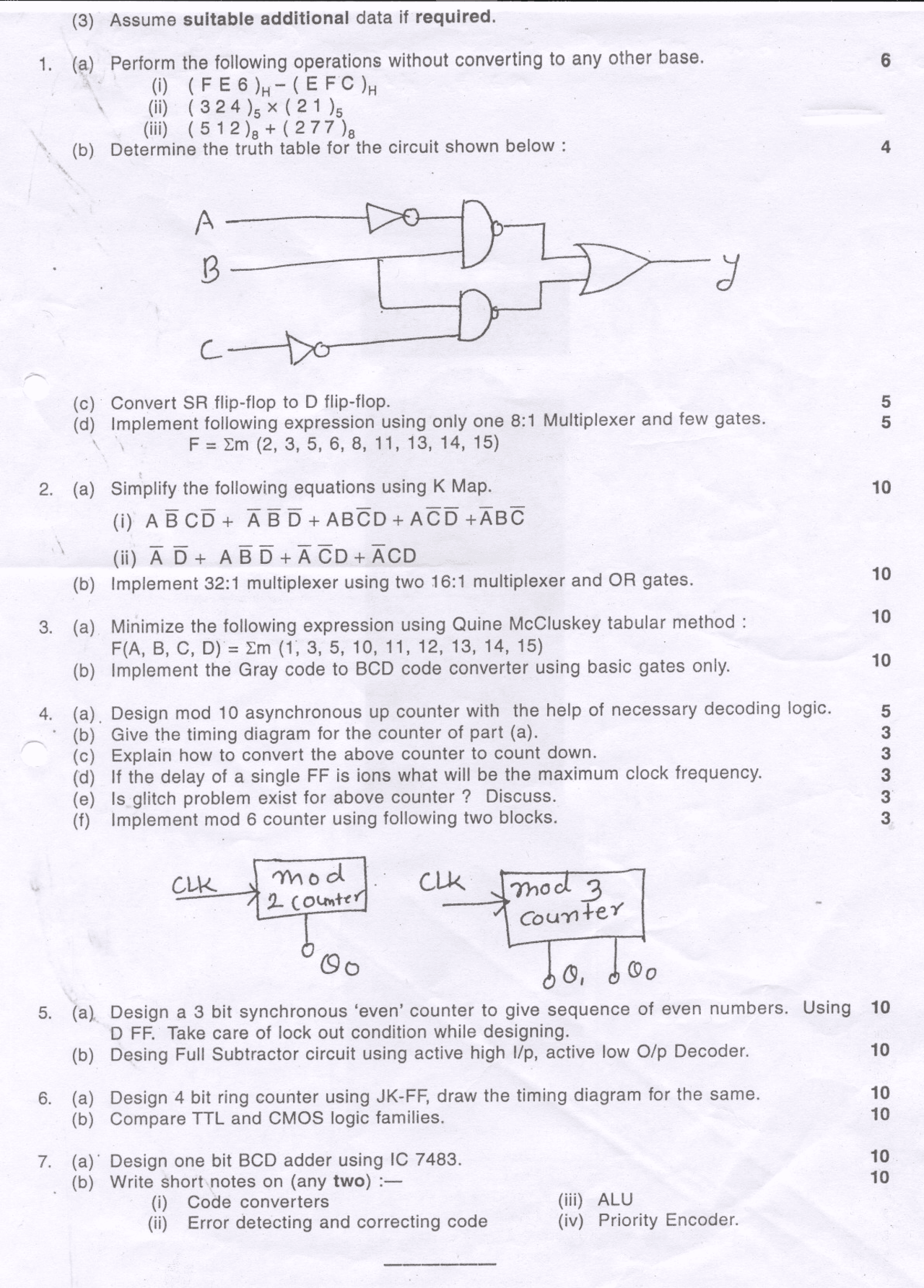 Test Paper Digital Logic Design And Application Computer Engineering 3rd Semester Docsity
