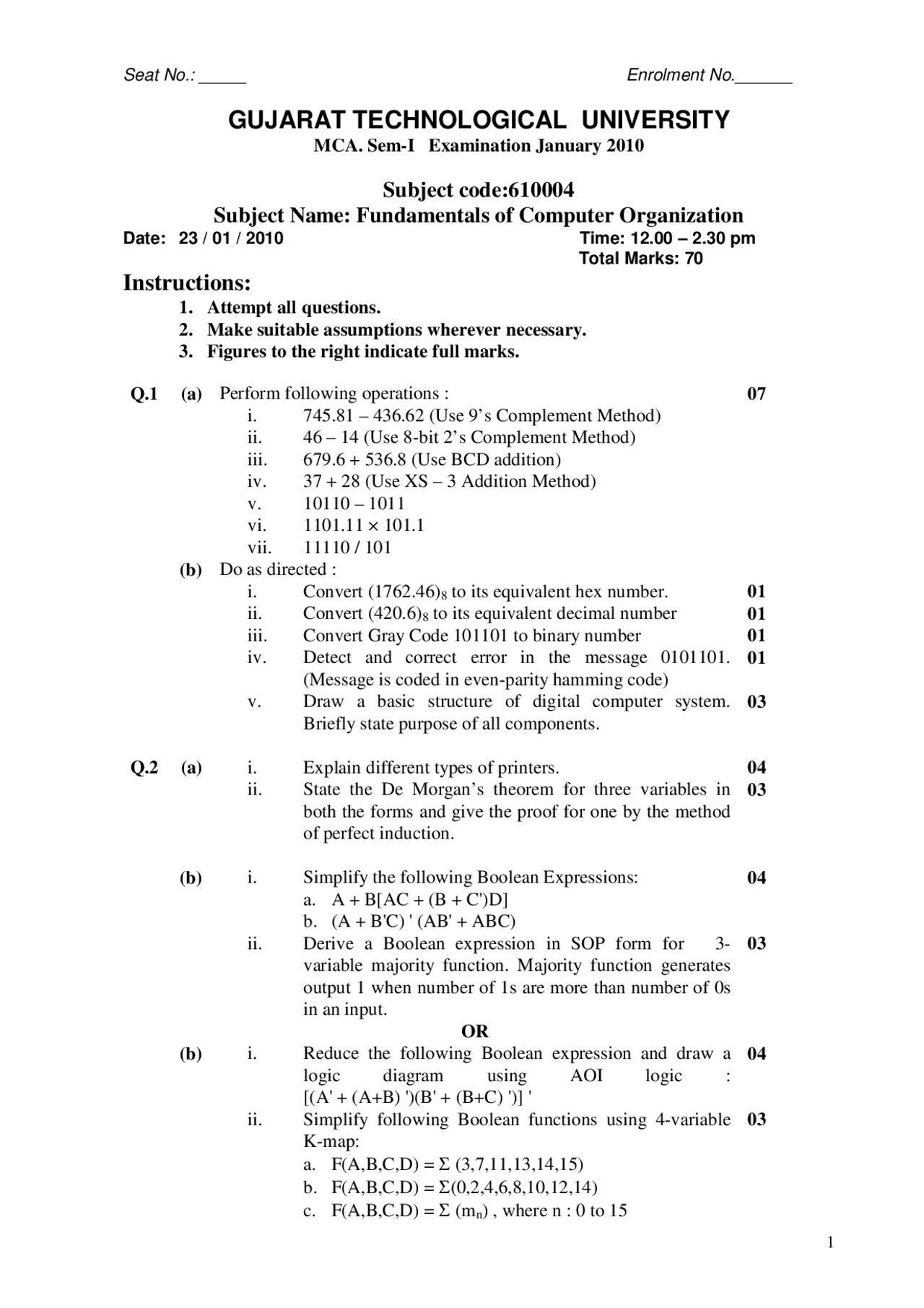 Fundamentals Of Computer Programming Test Paper Gtu Docsity