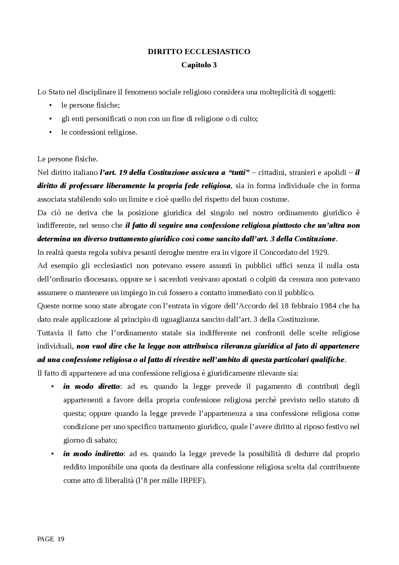 Diritto Ecclesiastico Riassunto Cap 3 Finocchiaro Docsity