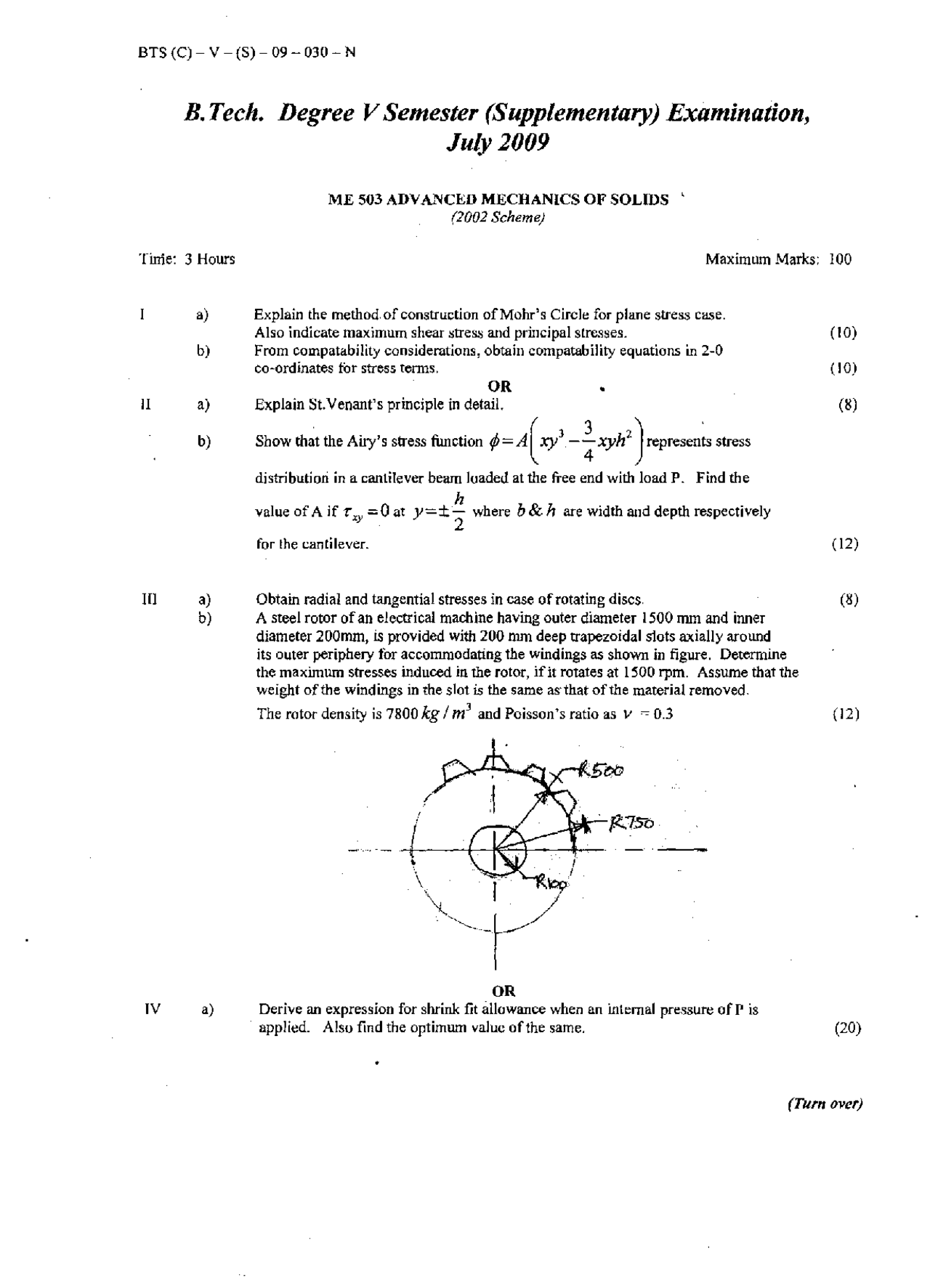 Test Paper - Advanced Mechanics of Solids - Cochin University ...