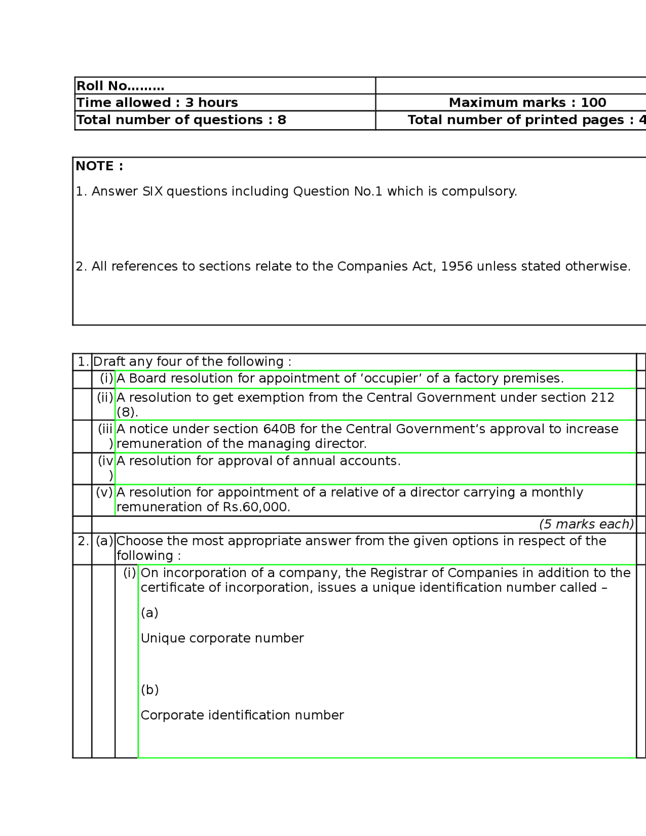 Test Paper - Module I Company Secretarial Practice - Institute of ...
